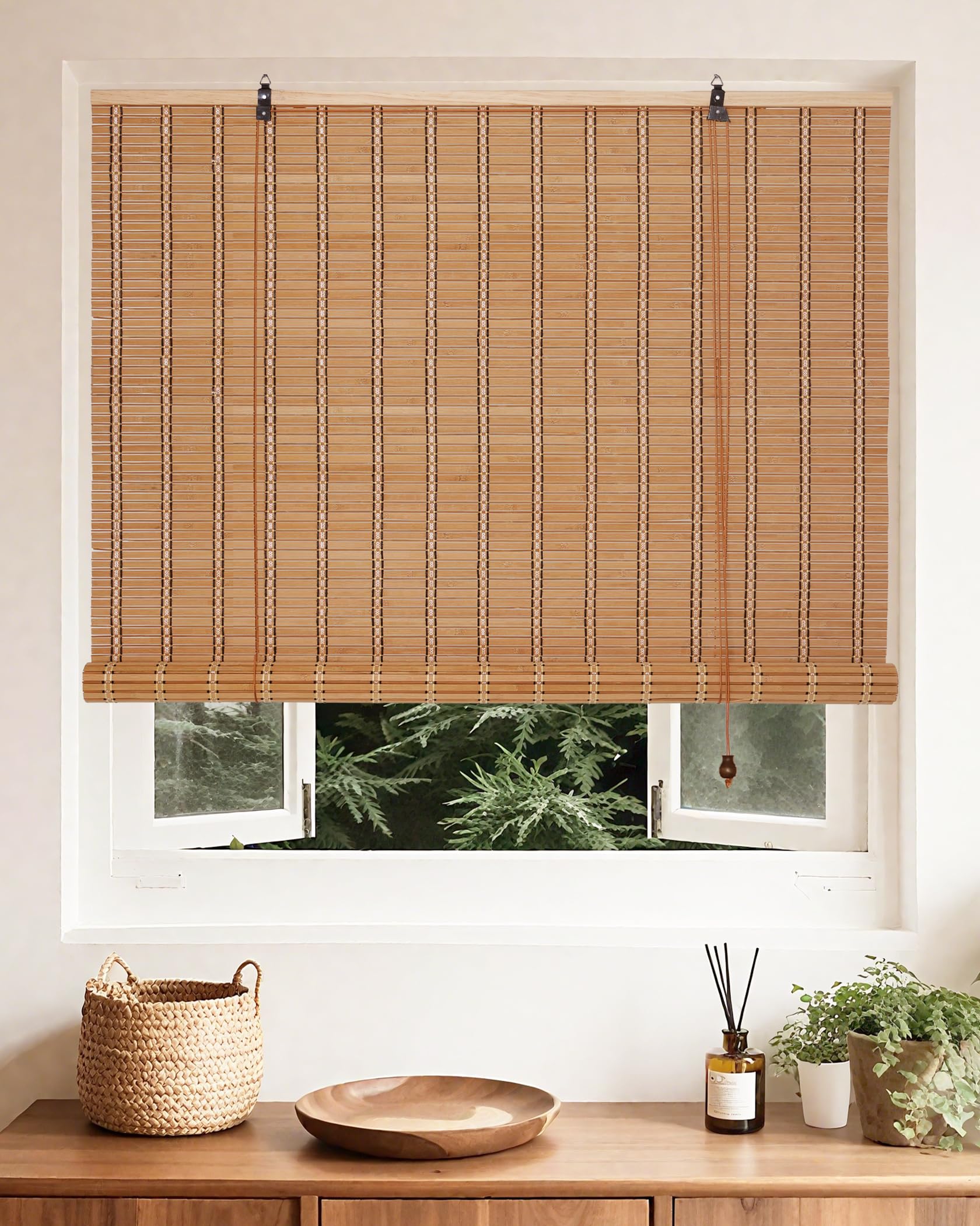 FoundGo 48" W*72" H Bamboo Roller Blinds Sun Shade,Retro Light ...