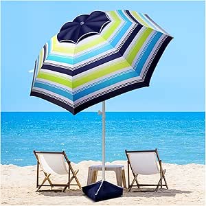 Amazon.com : 8FT Large Beach Umbrella, Portable Outdoor Umbrella with UPF50+ UV Protection ...