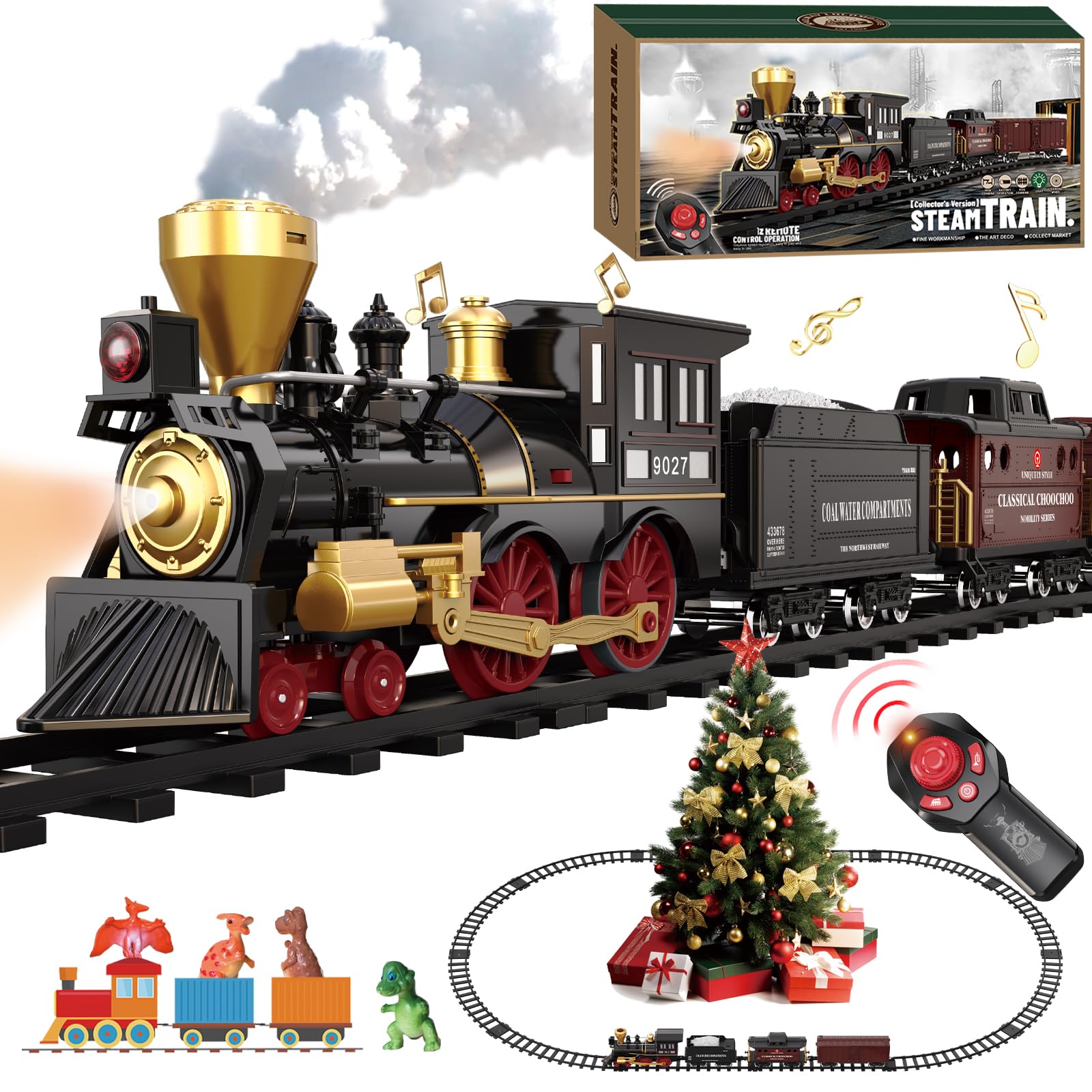 Remote Control Train Set for Kids Electric Steam Engine Locomotive ...