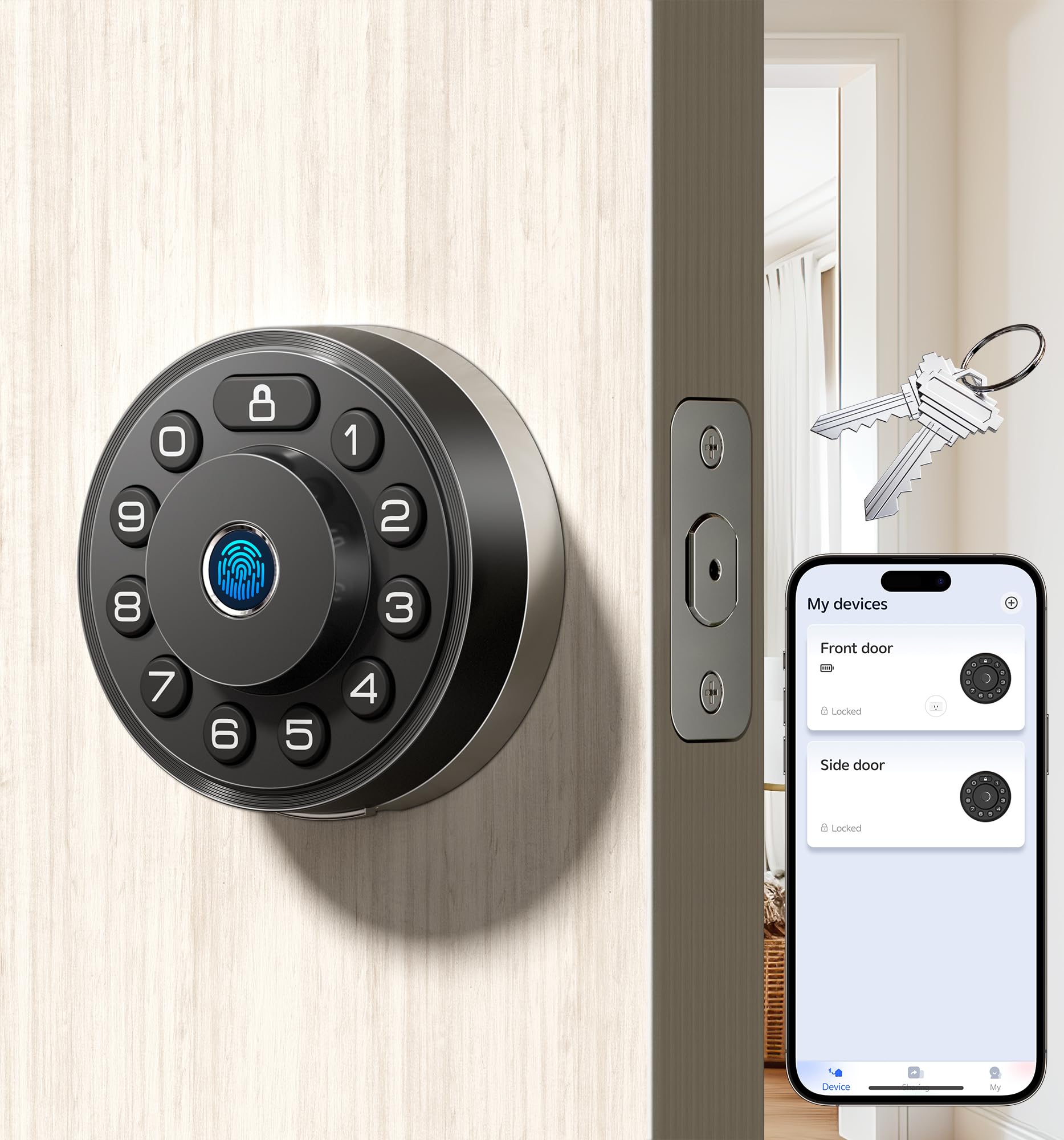 Veise Fingerprint Smart Locks, 7-in-1 Keyless Entry Door Lock, App ...