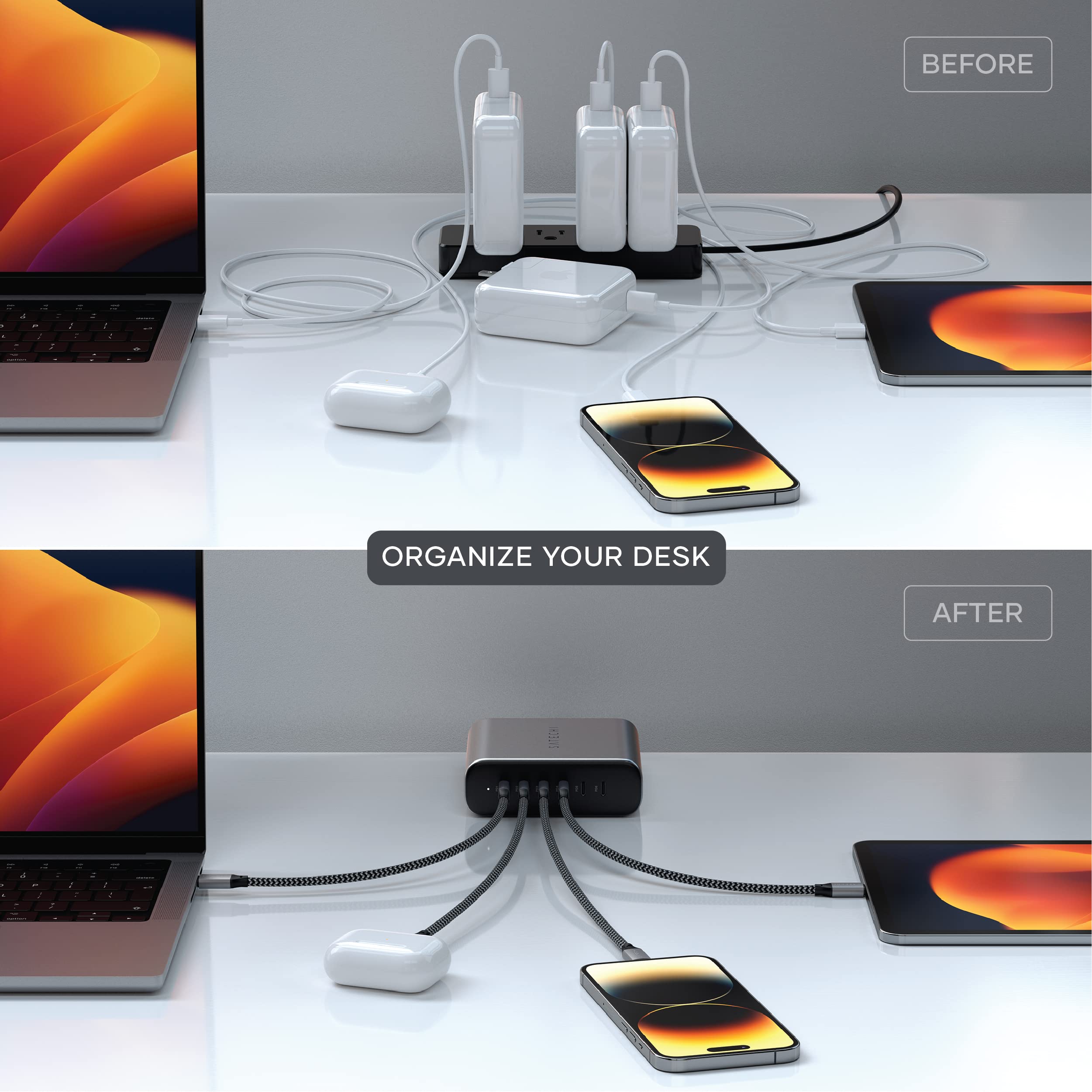 Satechi 200W 6-Port GaN Charger - 2X 140W USB-C and 4X USB-C, Fast Charging Travel Station for ...