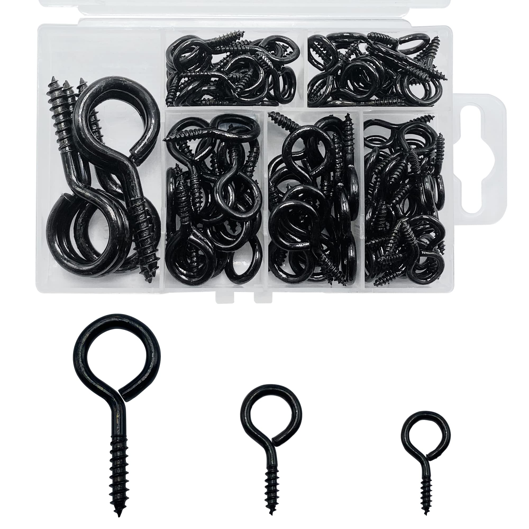 ECKJ 0.8/1/2Inch Screw Eyes Assorted Kit Black Eye Hooks Small Eye ...