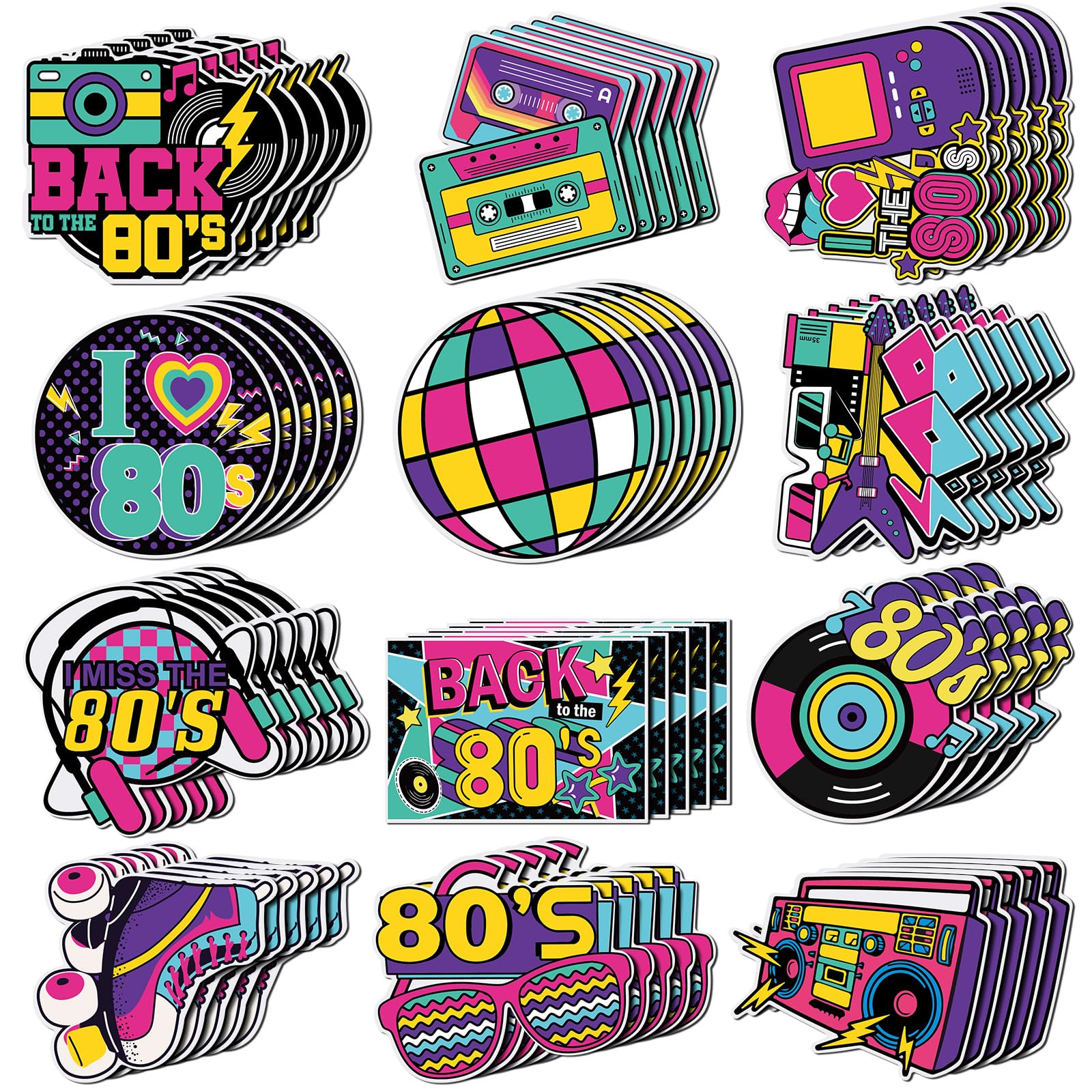 Seajan 60 Pcs Back to The 80s Party Decoration Cutouts Accents Retro ...