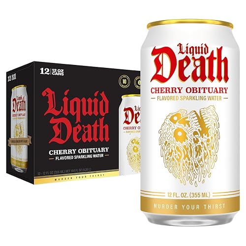 Liquid Death, Cherry Obituary, Cherry-Flavored Sparkling Water, 12-Pack ...