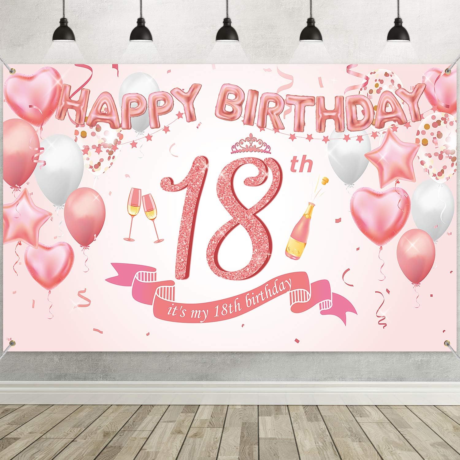 18th Birthday Rose Gold Party Decoration, Large Fabric Rose Gold Sign ...