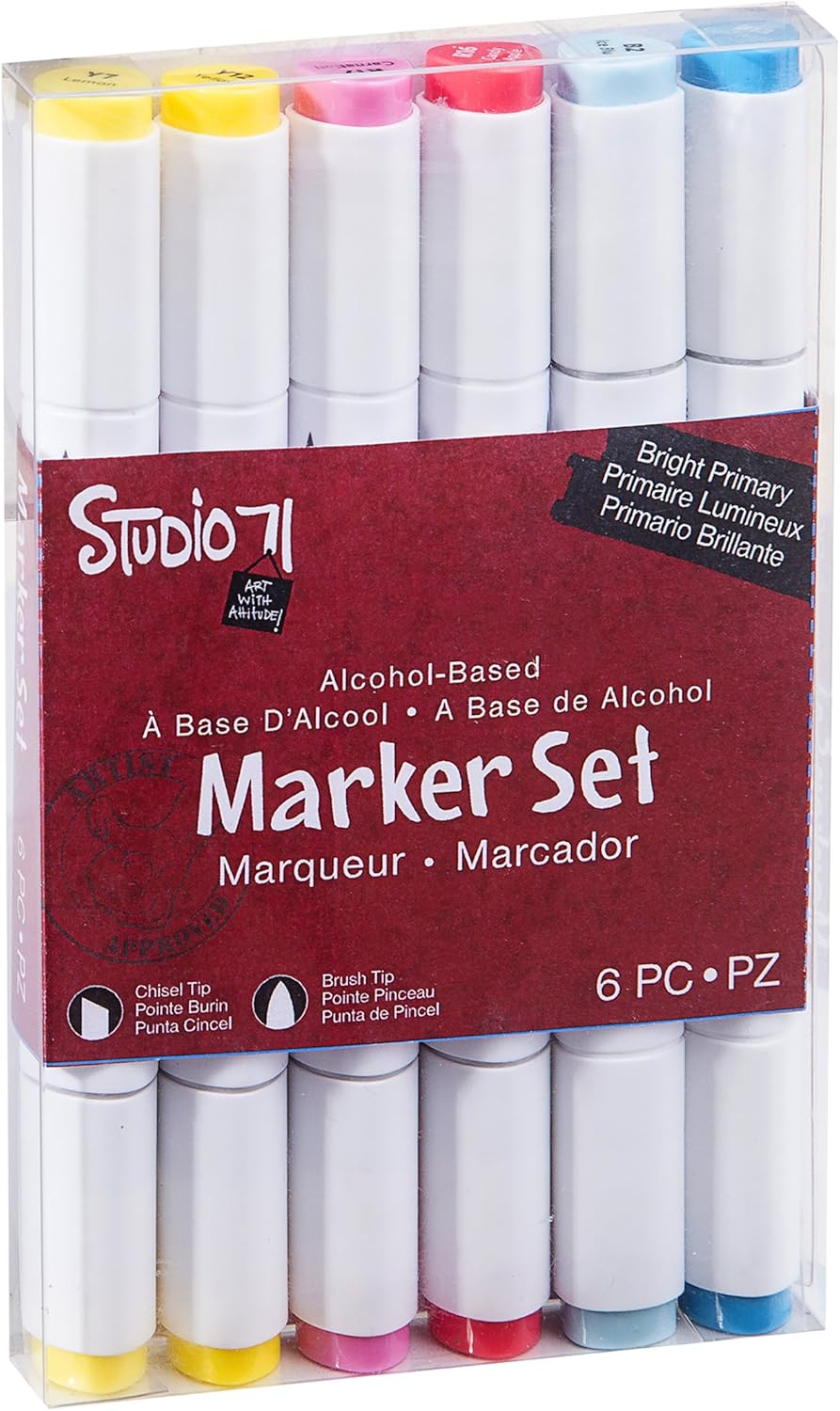 Darice 30038423 Studio 71 Alcohol-Based Marker Set, Bright Primaries, 6 ...