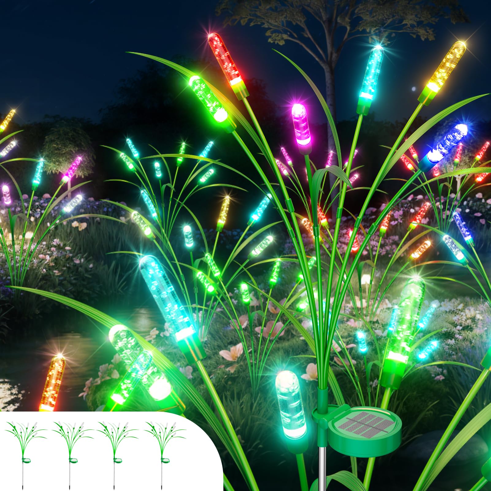 4 Packs Reeds Solar Garden Light with Multiple Color Gradients, 30 Inch ...