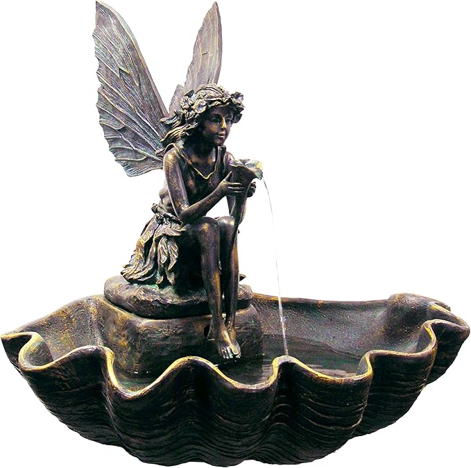 Solar Fairy on a Clam Shell Water Feature with LED Lights: Amazon.co.uk ...