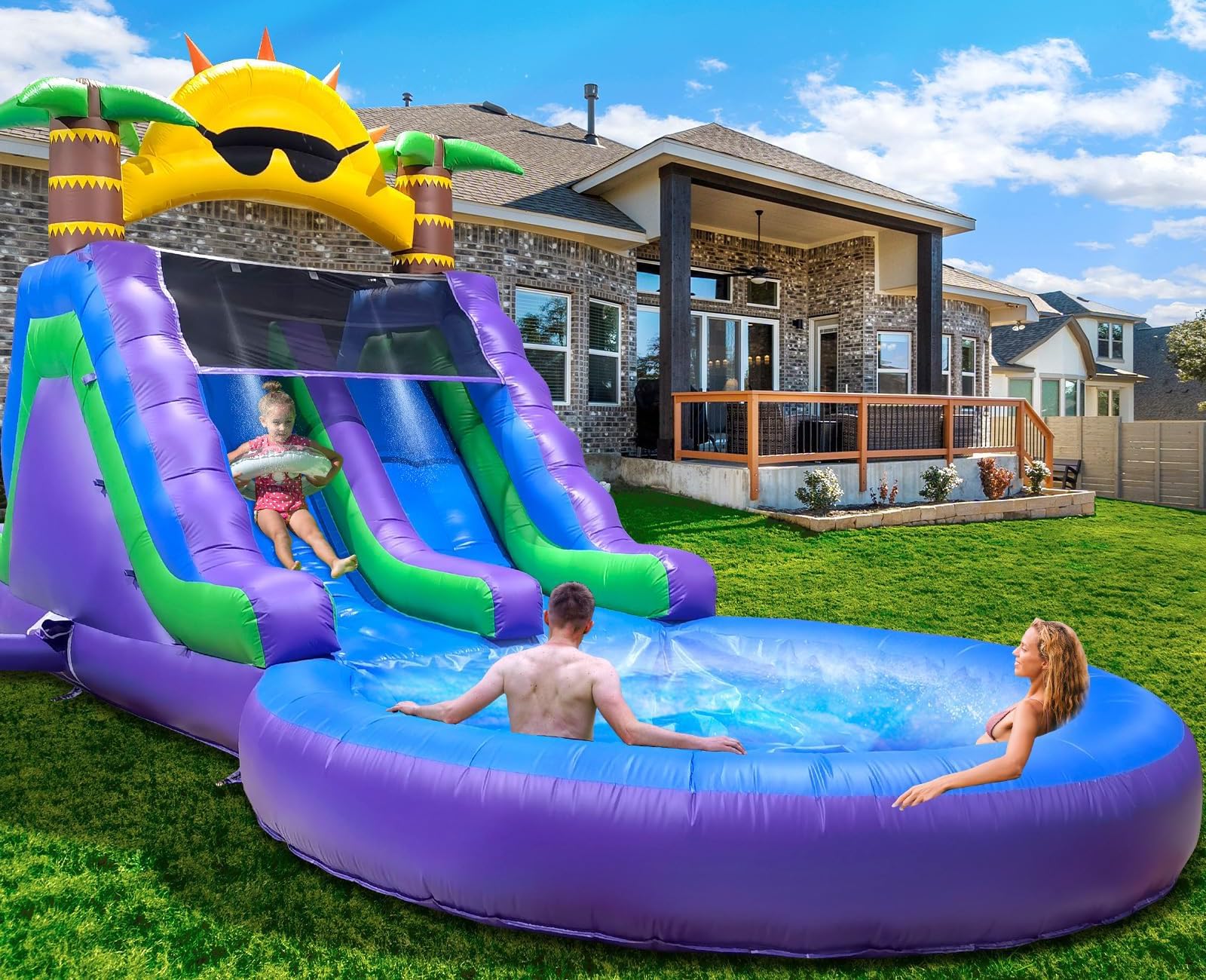 26FT(L) Commercial Grade Water Slide for Kids Adults, (Double Slides ...