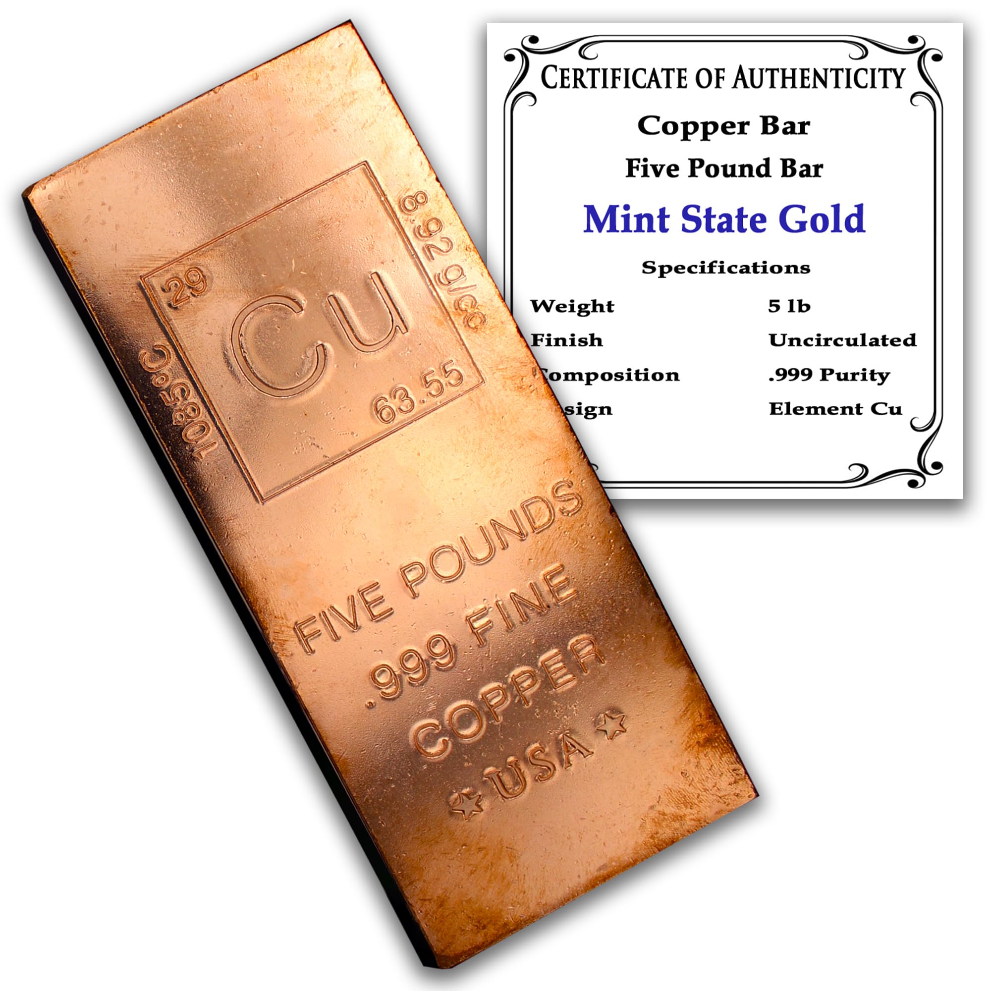 Mua 5 lb Copper Bar (Flat Style) .999 Pure Bullion with Periodic Table ...