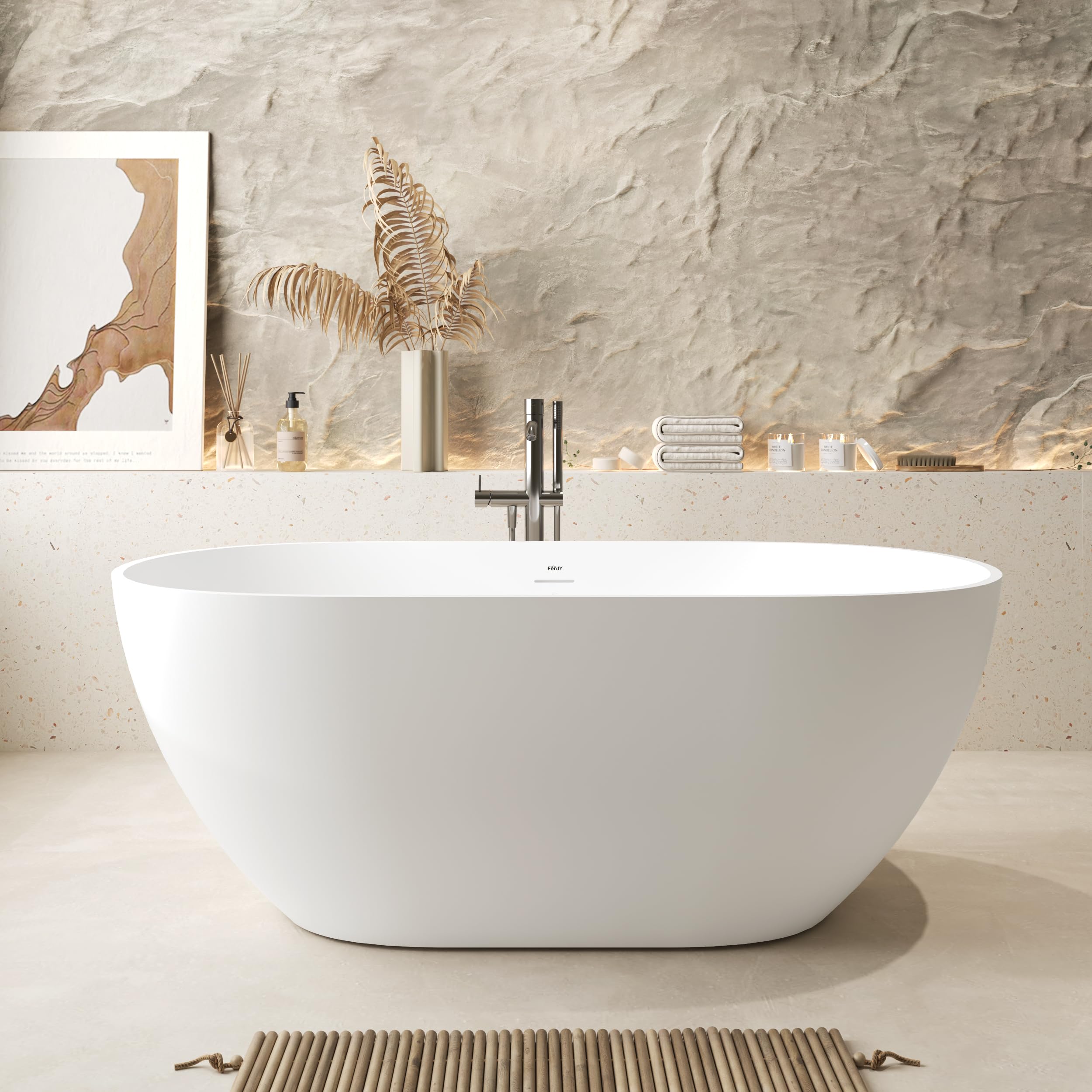FerdY Fiji 59" Stone Resin Freestanding Bathtub, Elegant Oval ...