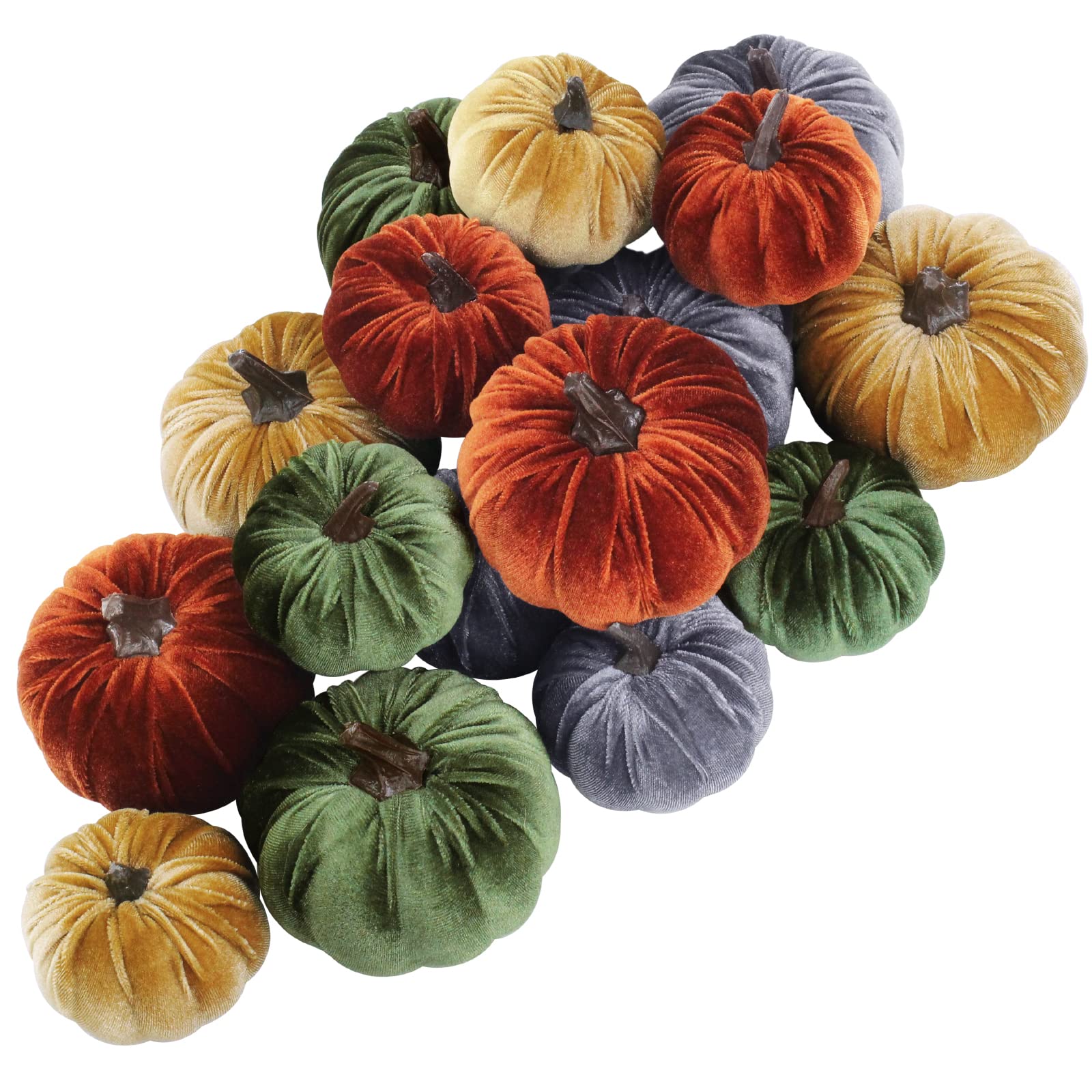 Winlyn 16 Pcs Assorted Small Faux Rustic Harvest Velvet Pumpkins ...