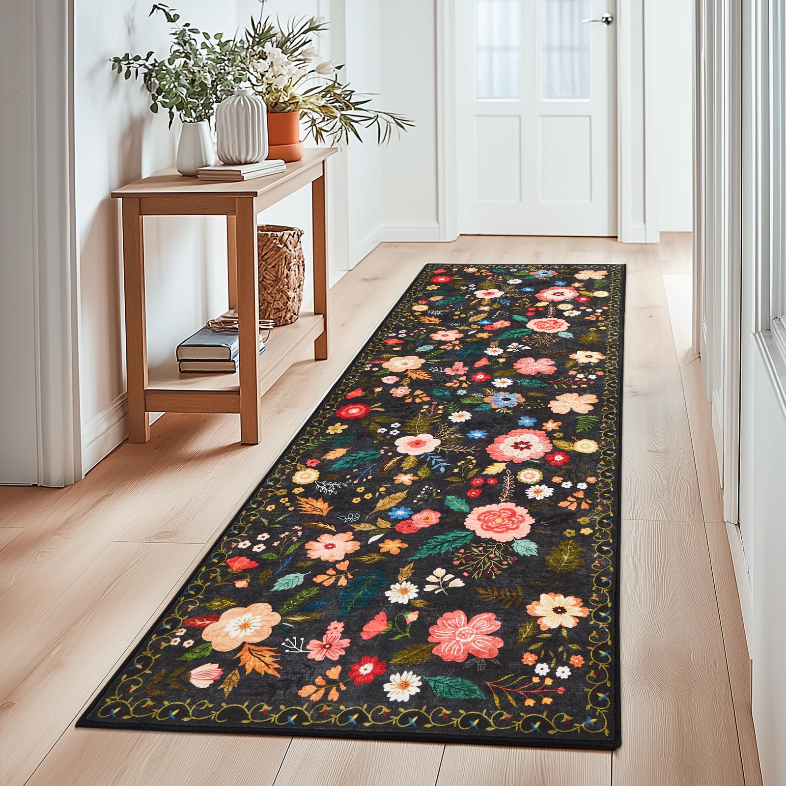 Hallway Runner Rug 2X6, Washable Rug Non Slip Floral Vintage Kitchen ...