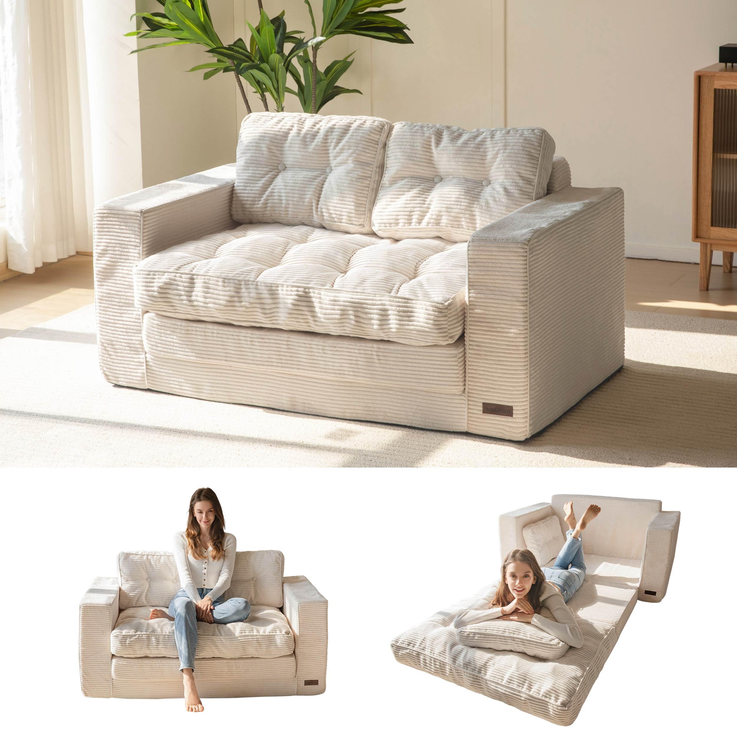 MAXYOYO Convertible Sofa Bed, Pull Out Loveseat Sleeper Sofa, 2 in 1 ...
