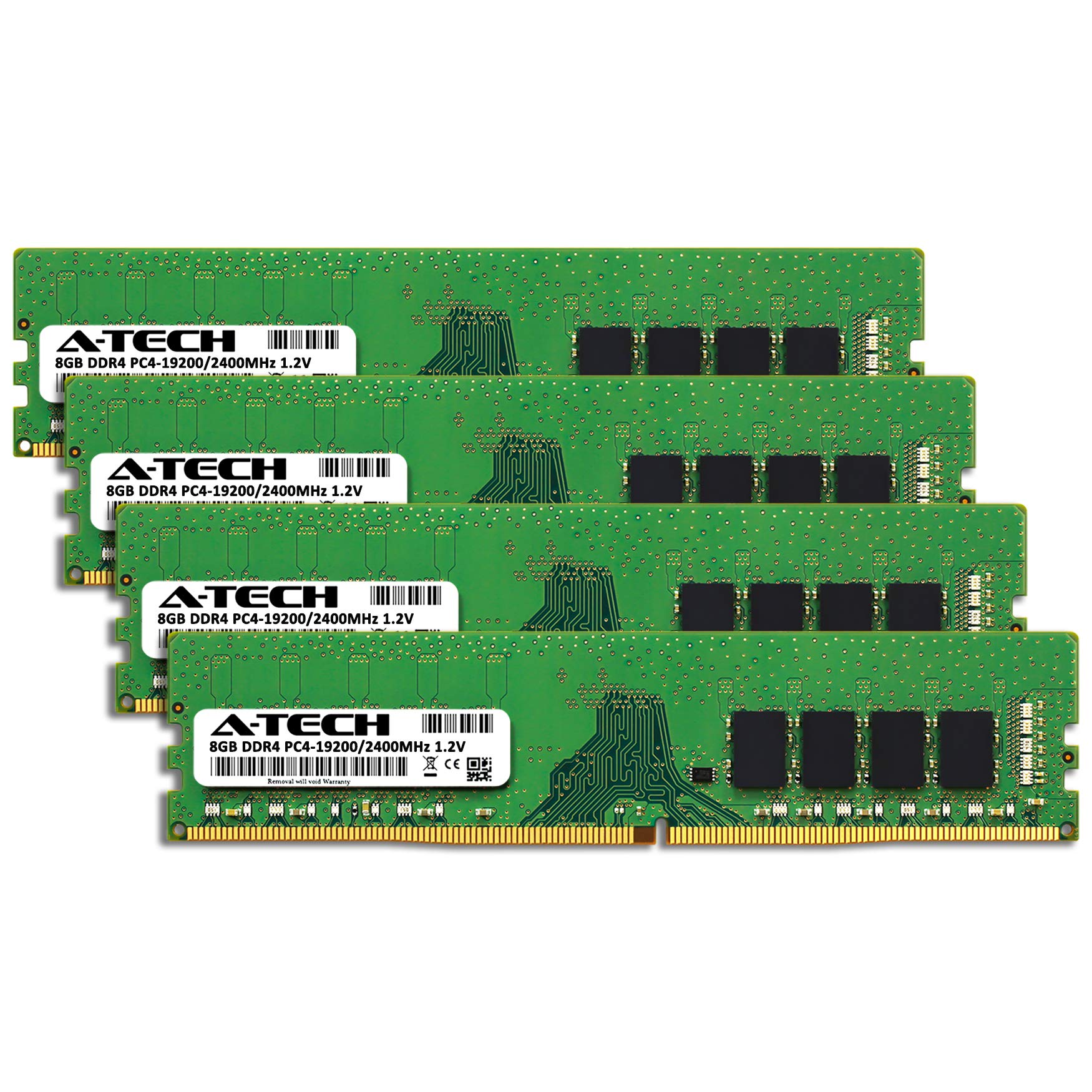 A-Tech 32GB (4x8GB) DDR4 2400 MHz UDIMM PC4-19200 (PC4-2400T) CL17 DIMM Non-ECC Desktop RAM ...