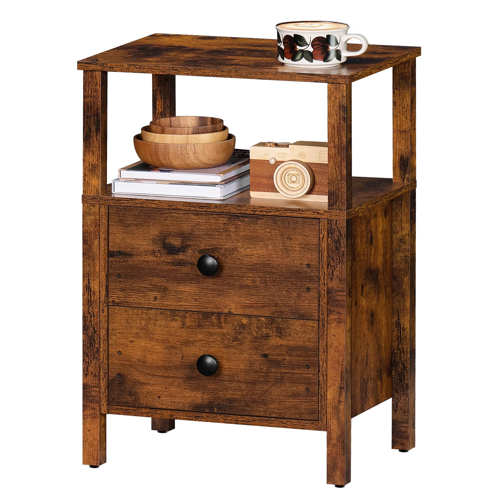 Lerliuo Night Stand, Small Nightstand with 2 Wood Drawers and Storage ...
