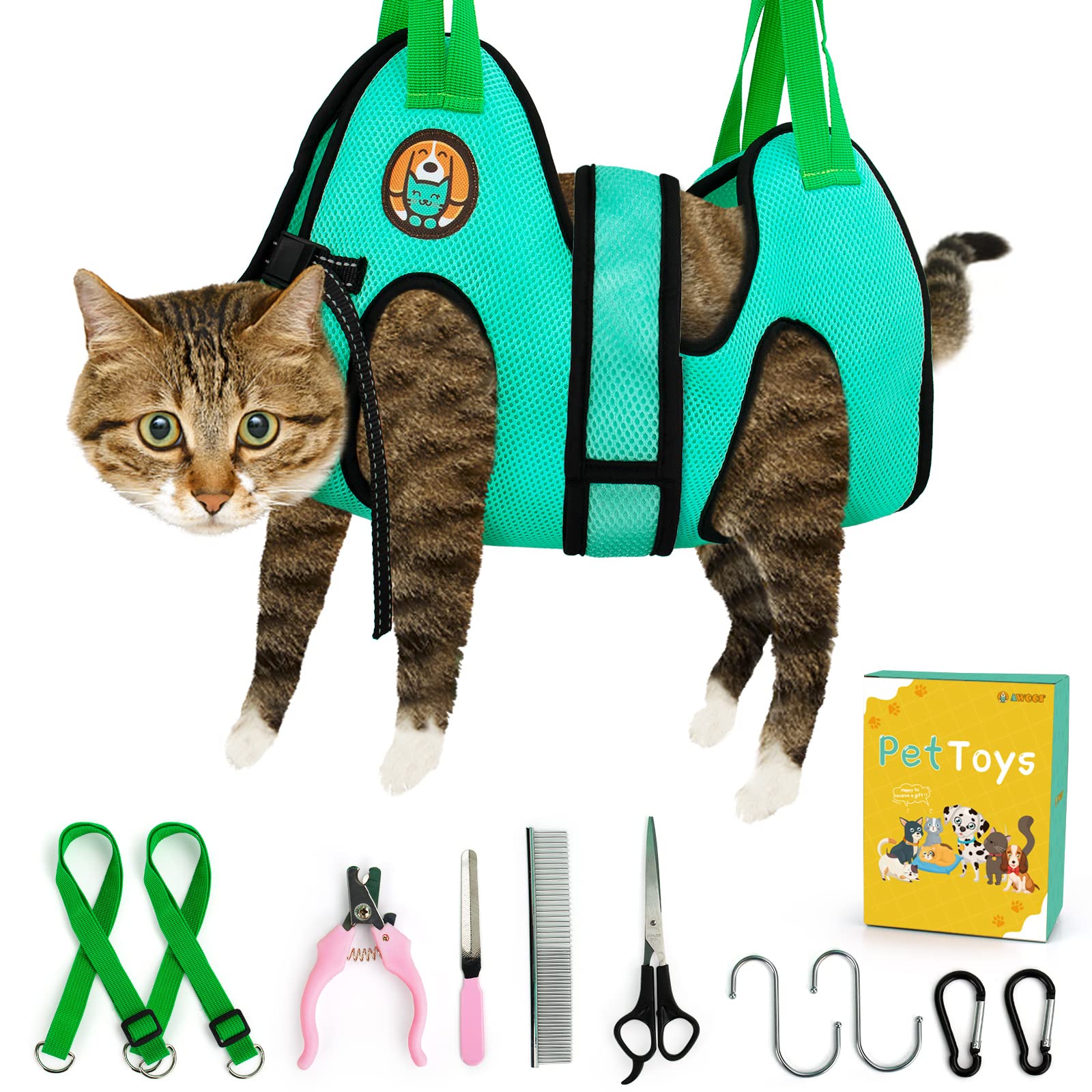 AWOOF Cat Grooming Hammock Harness for Cats & Dogs, Restraint Dog ...