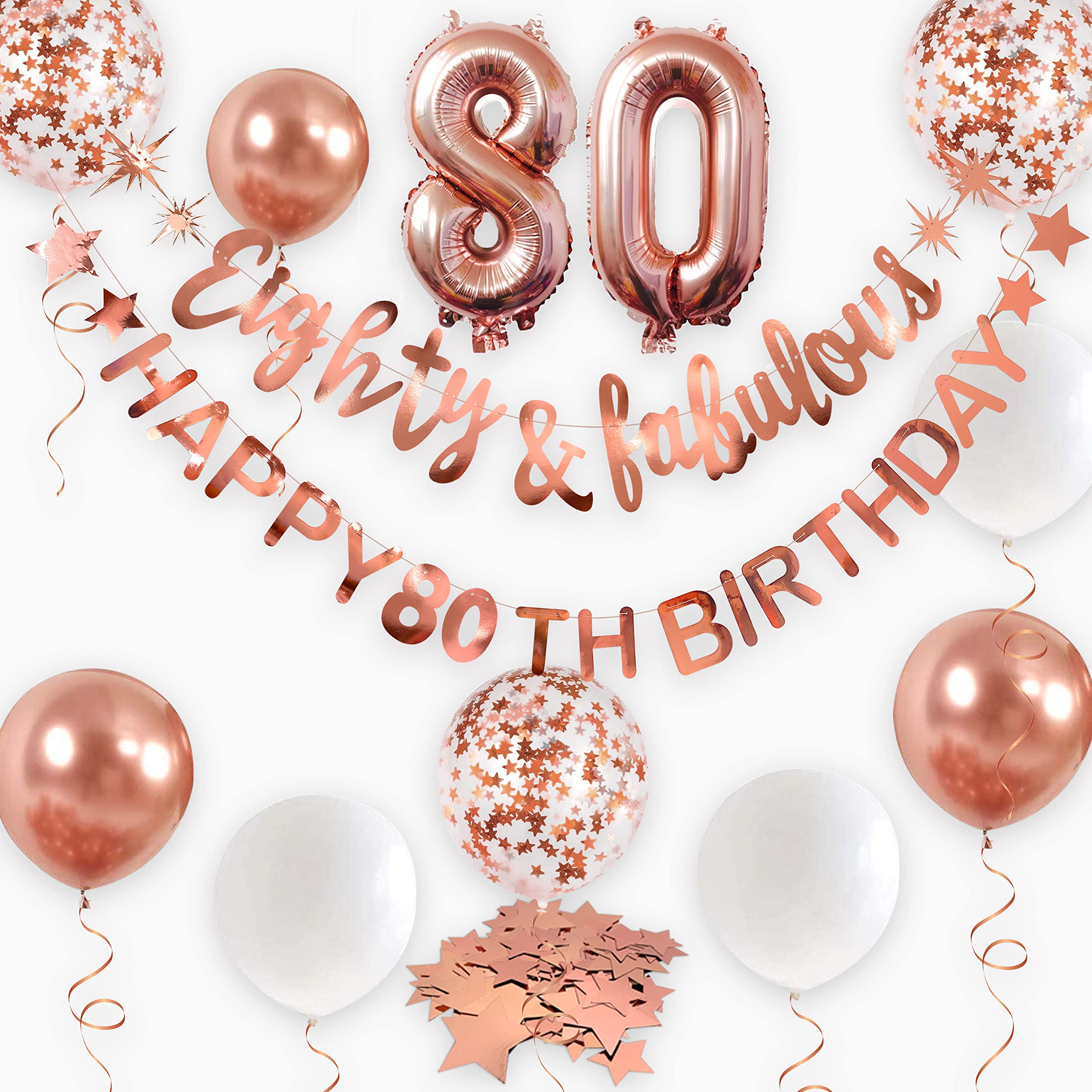 Mua Rose Gold Eighty & Fabulous Happy 80th Birthday Banner Garland Foil Balloon 80 for Womens ...