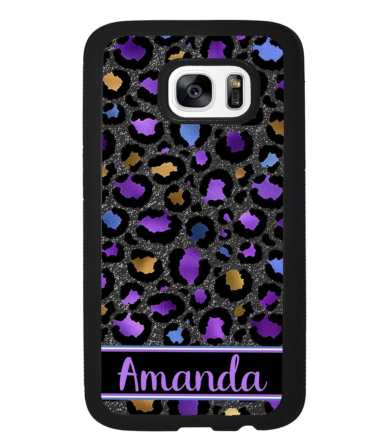 Amazon.com: Space Leopard Blue Purple Gold Personalized Black Rubber Phone Case Compatible With ...