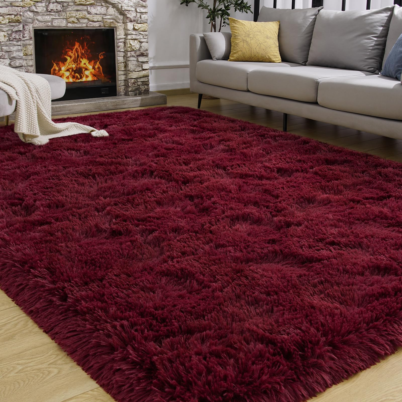 Zedrew Burgundy Red Area Rug 8x10 Large Rugs for Living Room Bedroom ...