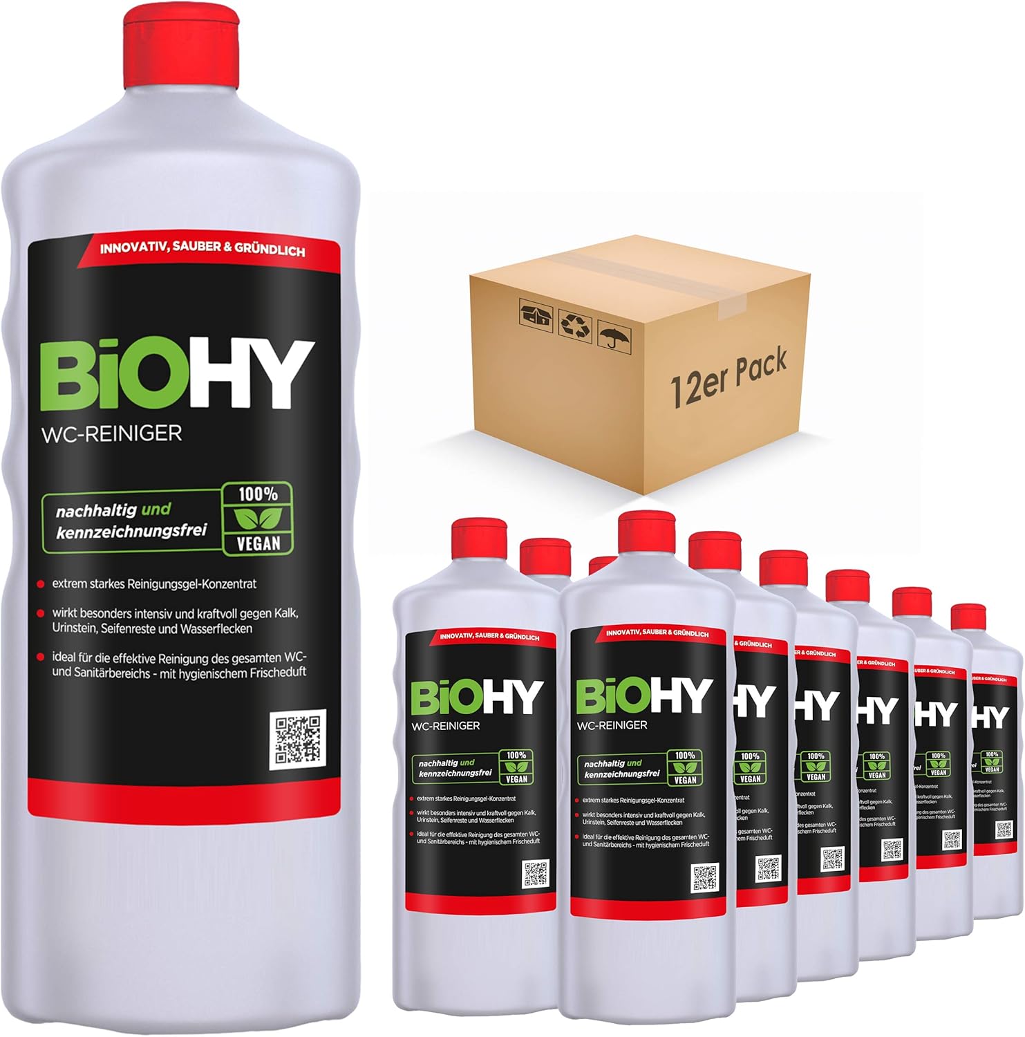 BIOHY WC-Reiniger (12 x 1l Bouteille) | Gel nettoyant visqueux ...
