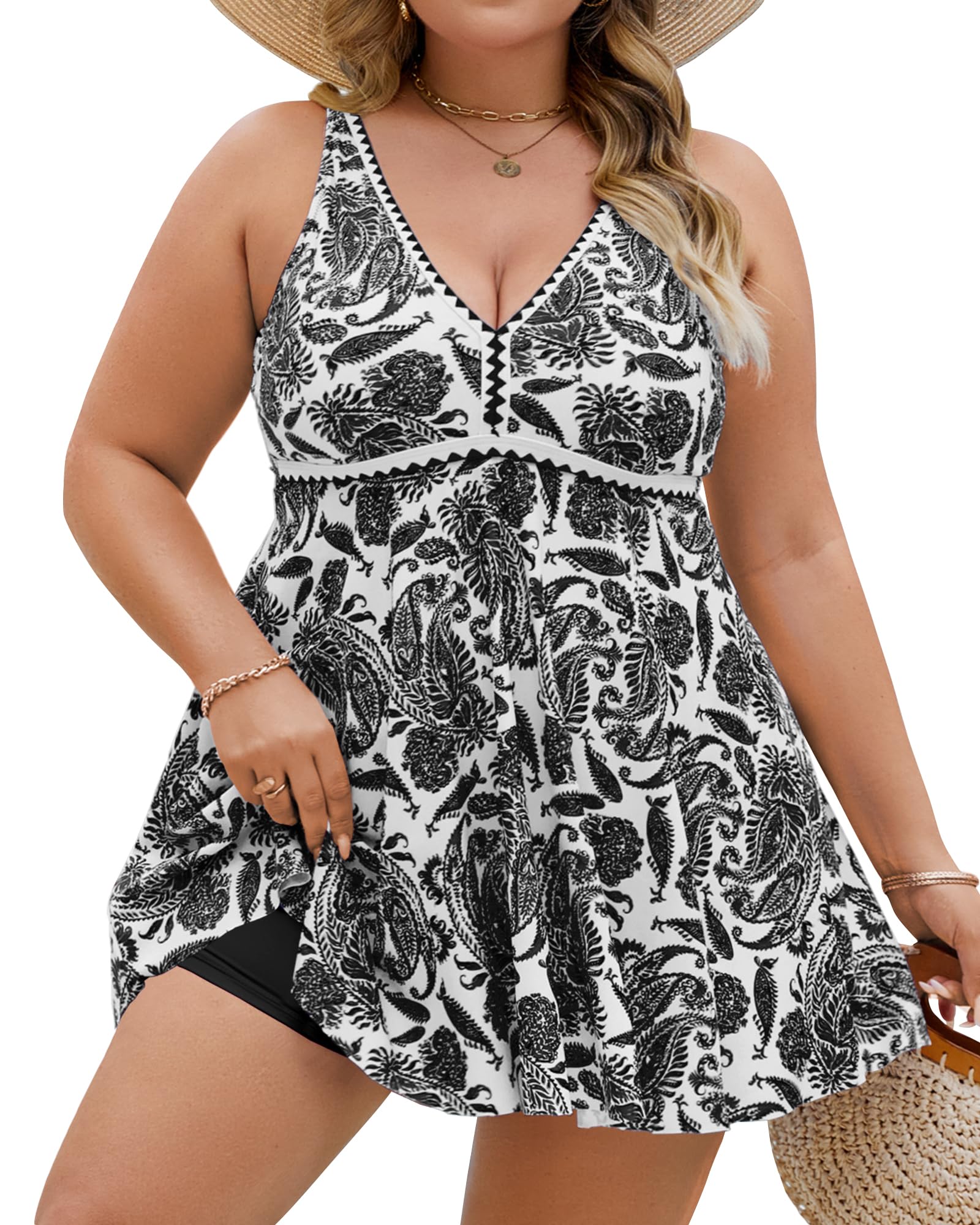 Jolefille Plus Size Tankini Swimsuits for Women 2 Piece Tummy Control ...