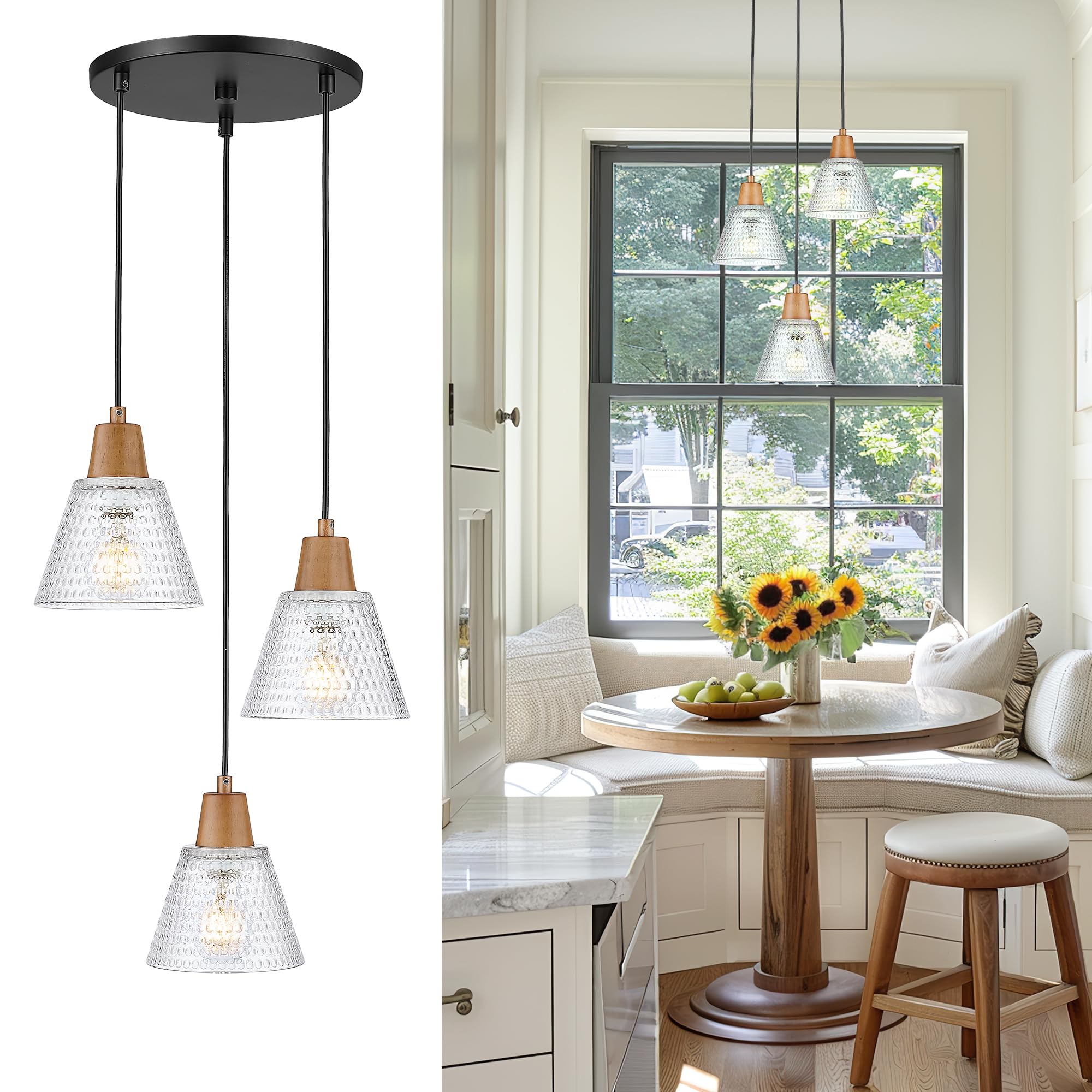 FEMILA Black Pendant Lights Kitchen Island, 3-Light Pendant Light ...