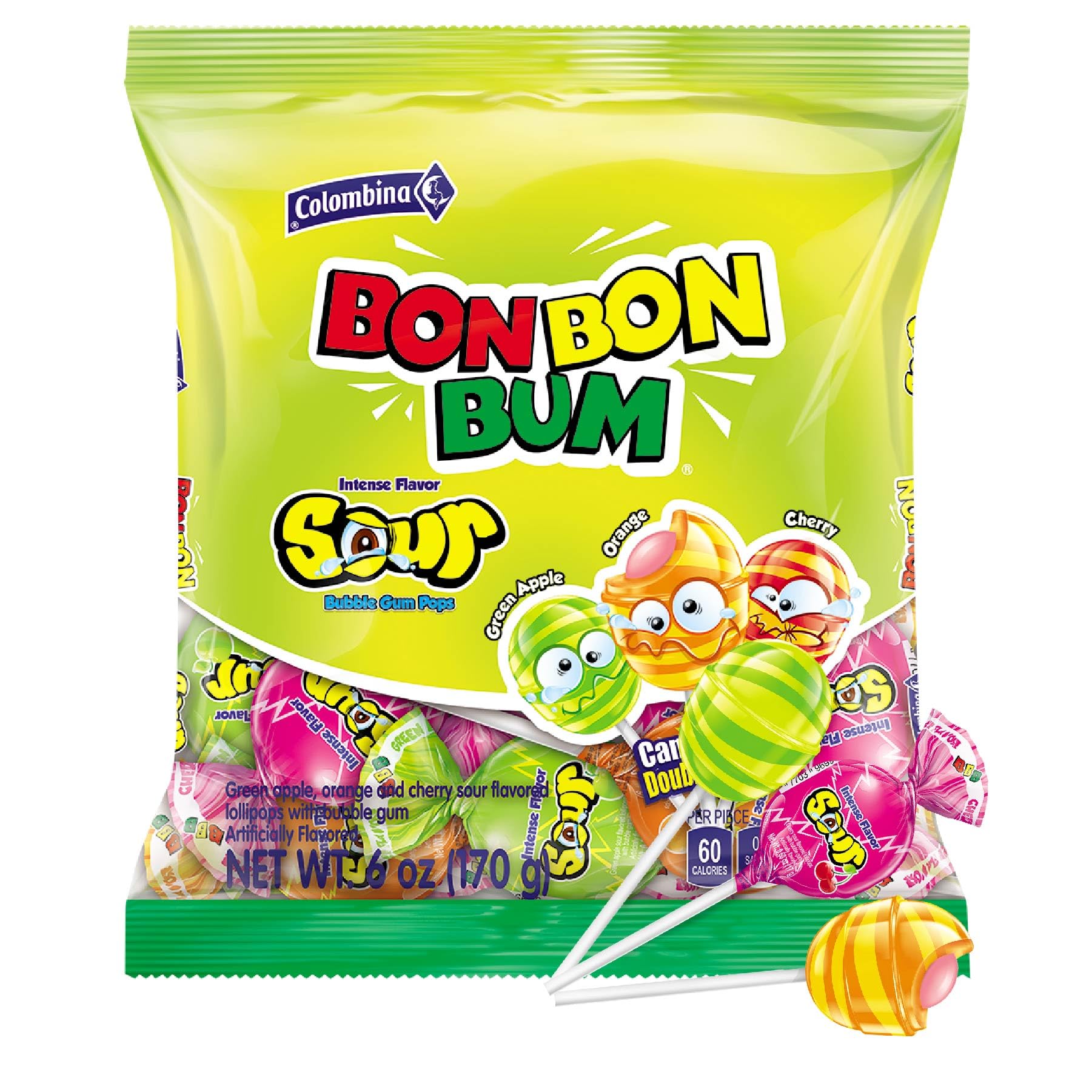 Mua Colombina Bon Bon Bum Lollipops w/Bubble Gum Center - Assorted Sour ...