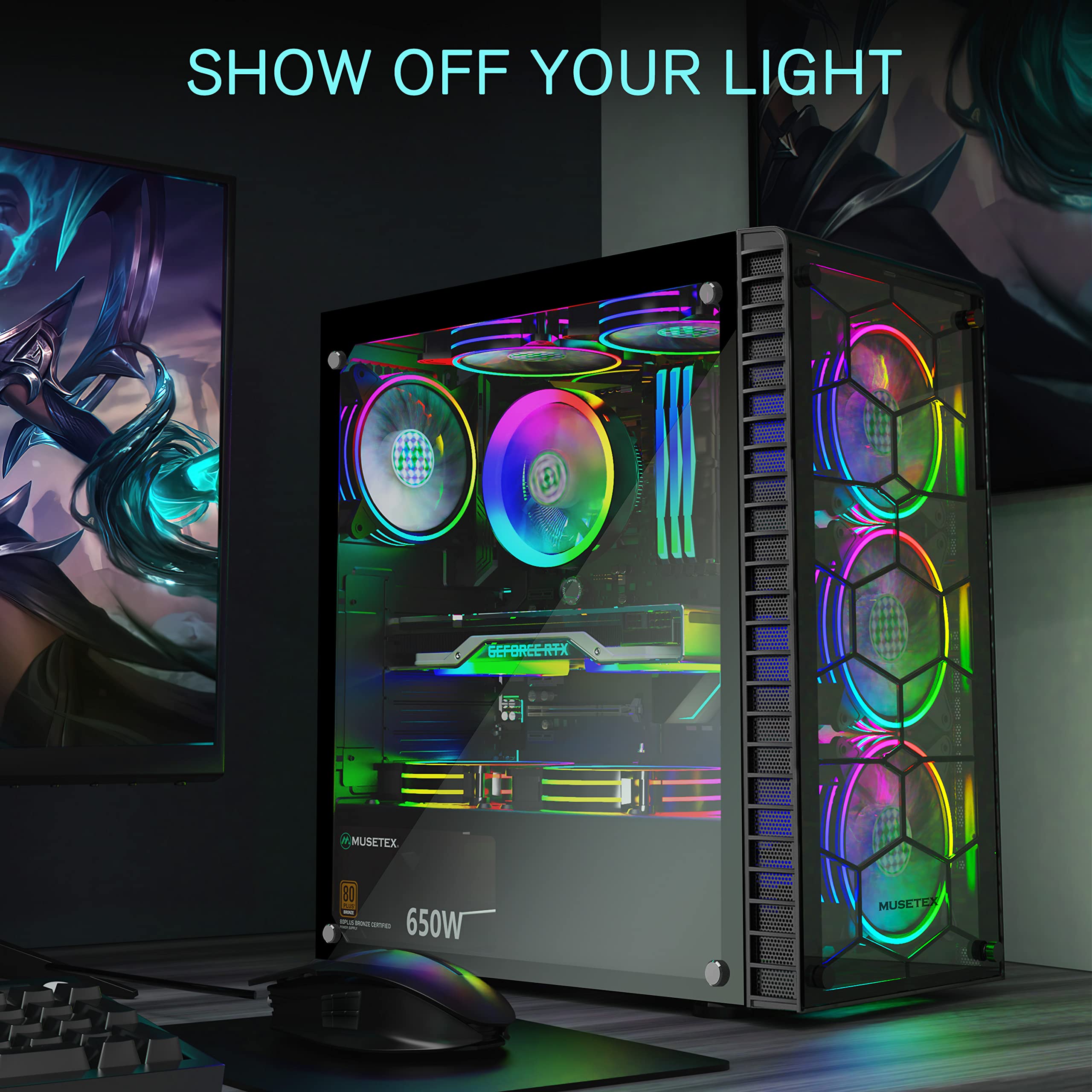 Mua MUSETEX ATX PC Case Pre-Installed 6Pcs 120mm ARGB Fans, Computer ...