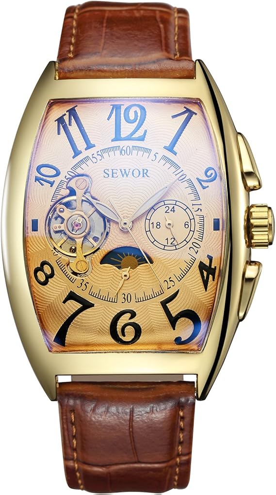 Amazon.com: SEWOR Mens Automatic Business Dress Tonneau Shaped Moon ...