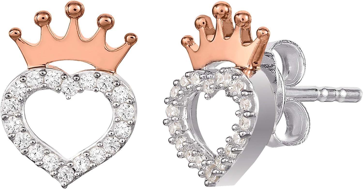 Amazon.com: Disney Princess Sterling Silver Cubic Zirconia Heart Crown ...