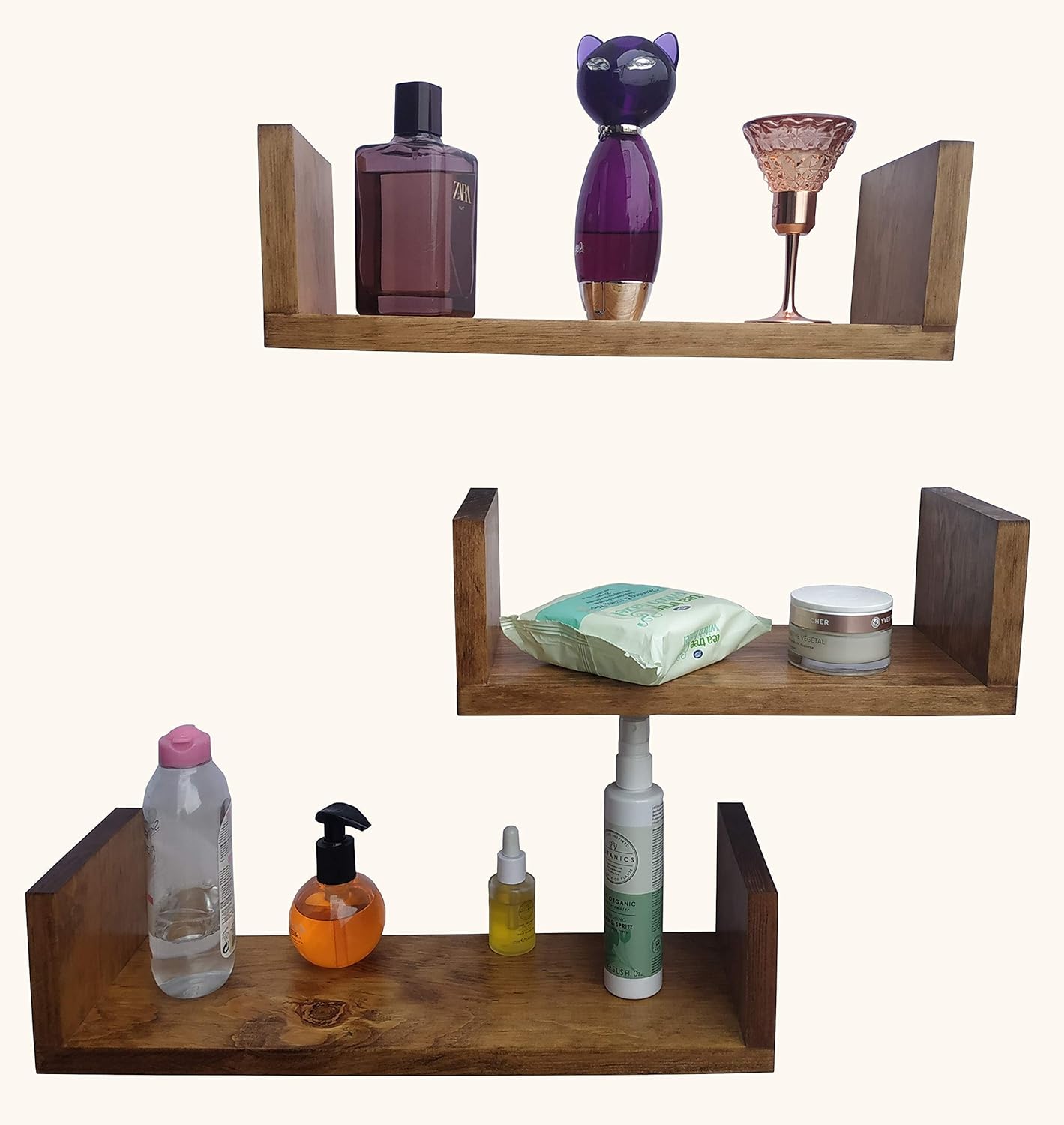 Brico, Juego de Tres Repisas Flotantes de Madera Natural Solida de Pino ...