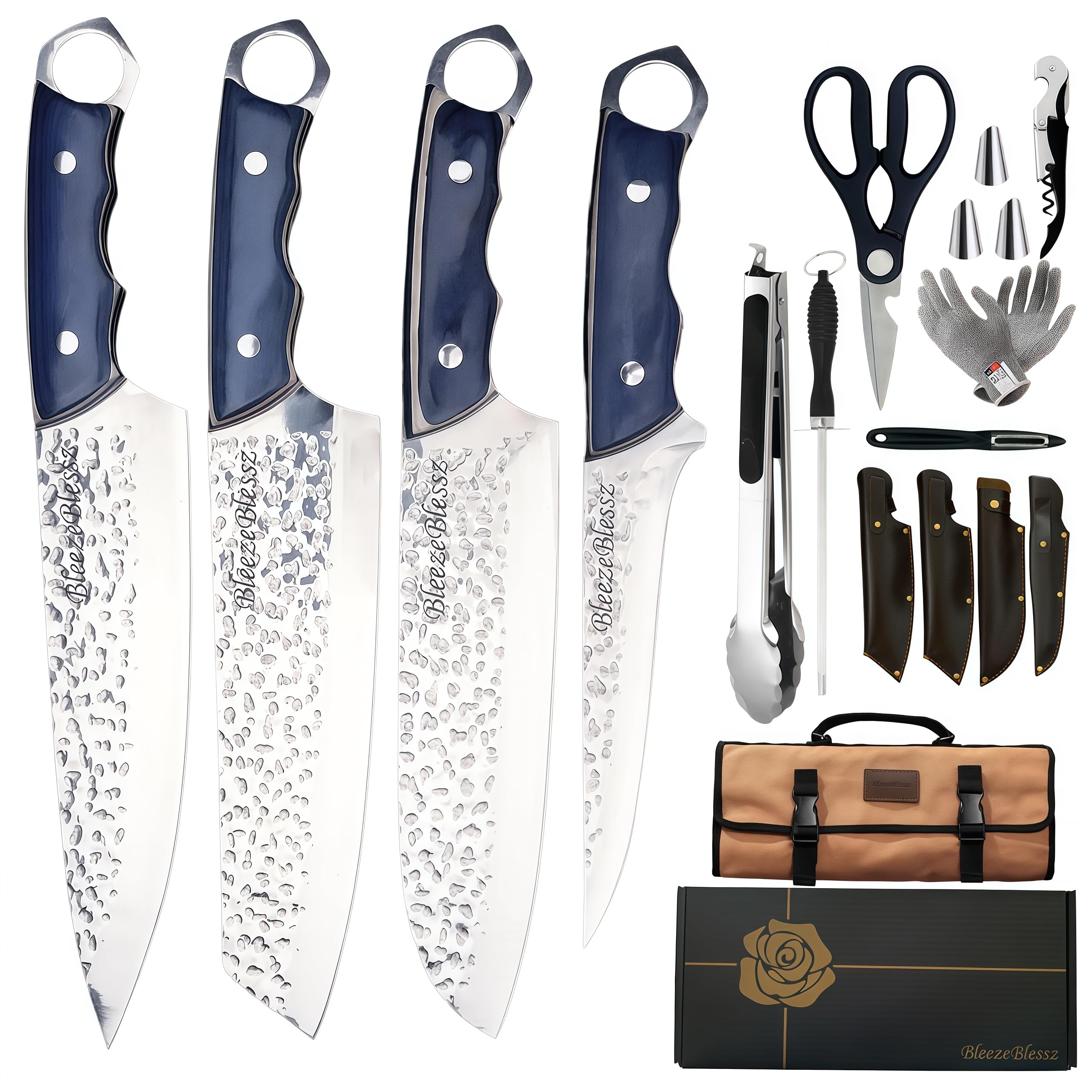 Professional Kitchen Knife Set?Blue Solid Wood Handle Set, Cooking ...