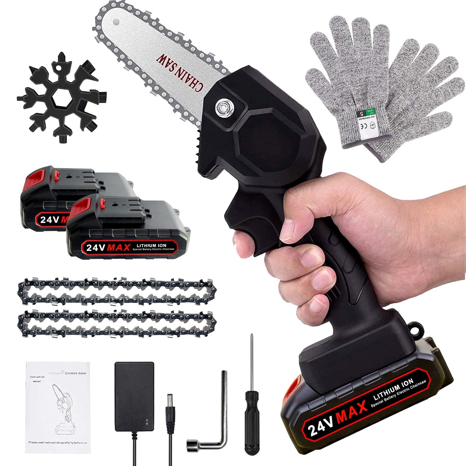 Mini Chainsaw, 4-Inch Rechargeable Mini Lithium Chainsaw with 2 ...