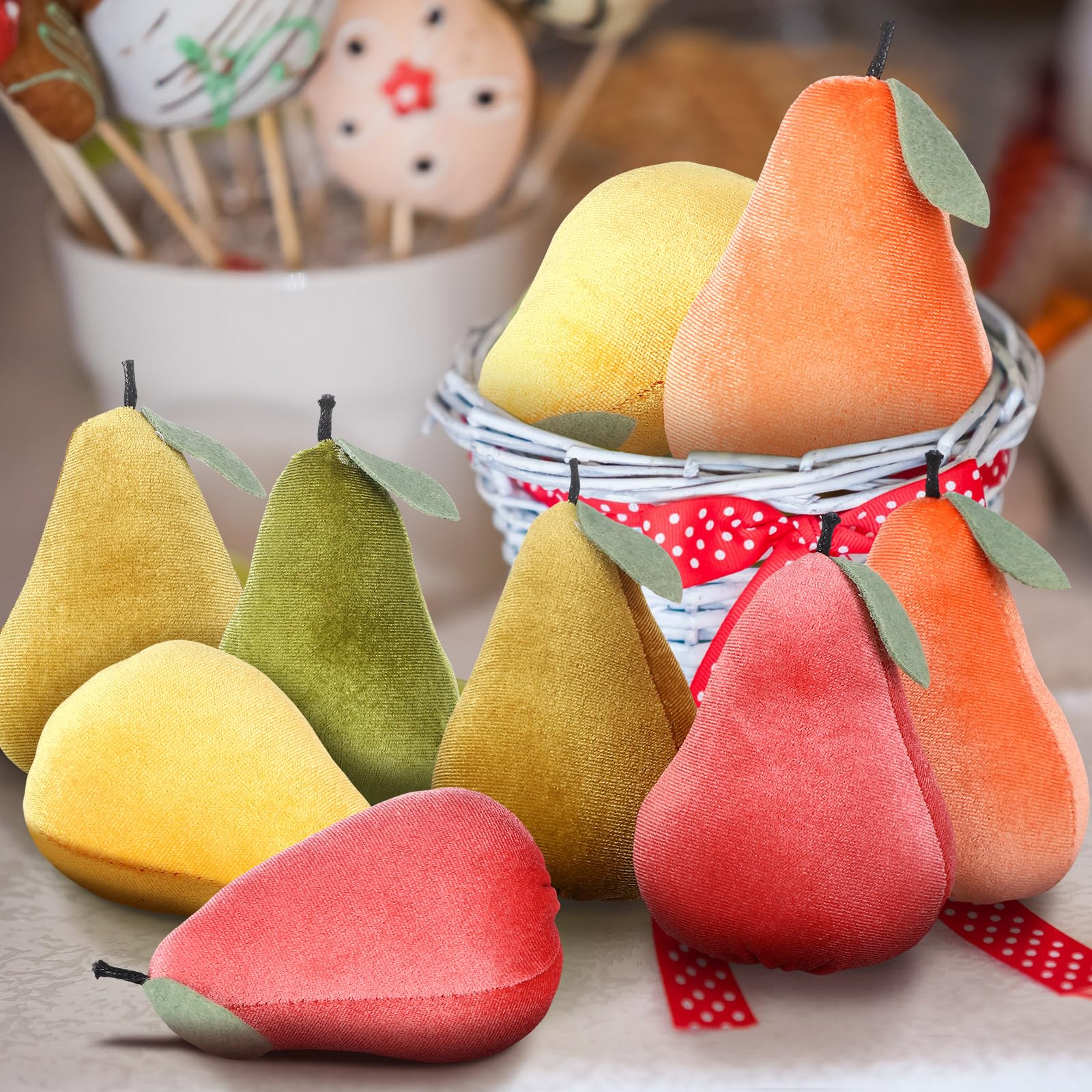 GlikCeil 12 Pcs Fall Faux Fabric Pear Velvet Bowl Fillers Fake Pear ...