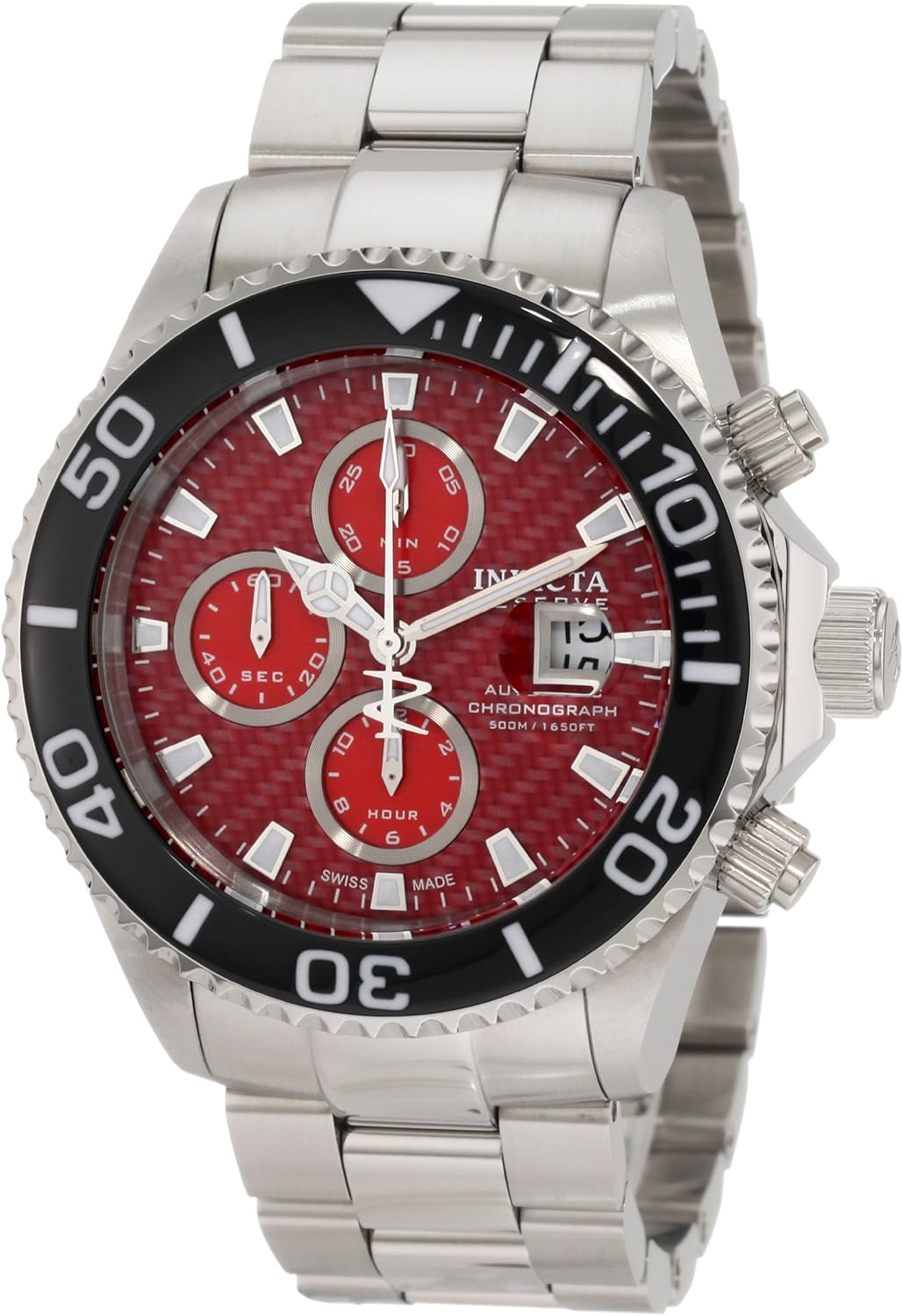Invicta Men's 1070 Reserve Automatic Chronograph Red Dial Stainless ...