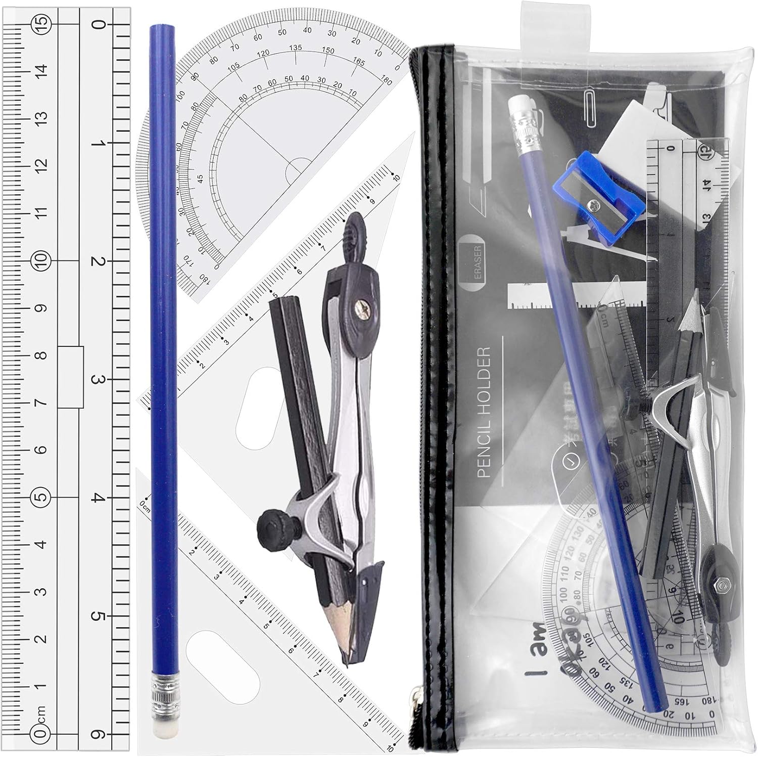 Akuoly Drafting Compasses Set Geometry Compass with Pencil, Set Squares ...