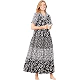 Only Necessities Women's Plus Size Mixed Print Long Lounger House Dress ...