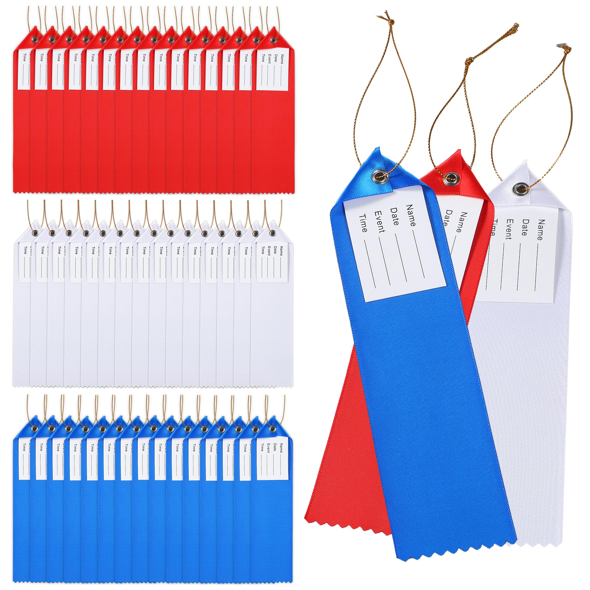 48 PCS Blank Award Ribbons DIY Medal Ribbon with Attached Card and Rope ...