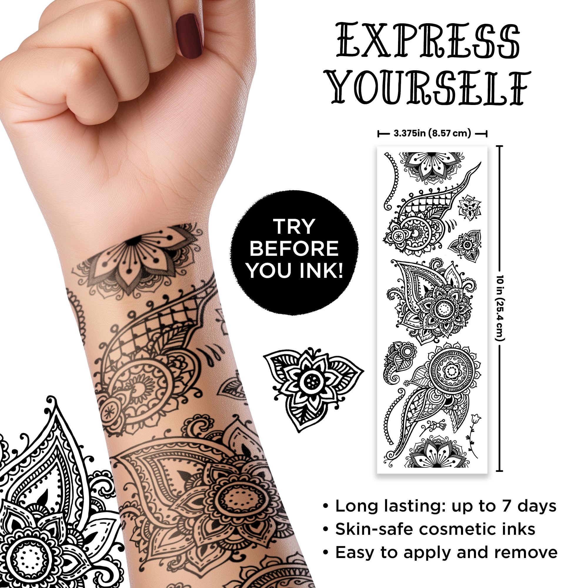 Savvi - 17 Henna Temporary Tattoos: Skin-Safe Ink, Great For Parties ...