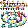 Amazon.com: 43 Pieces Magnetic Wooden Alphabet Number Toy Trains Set ...
