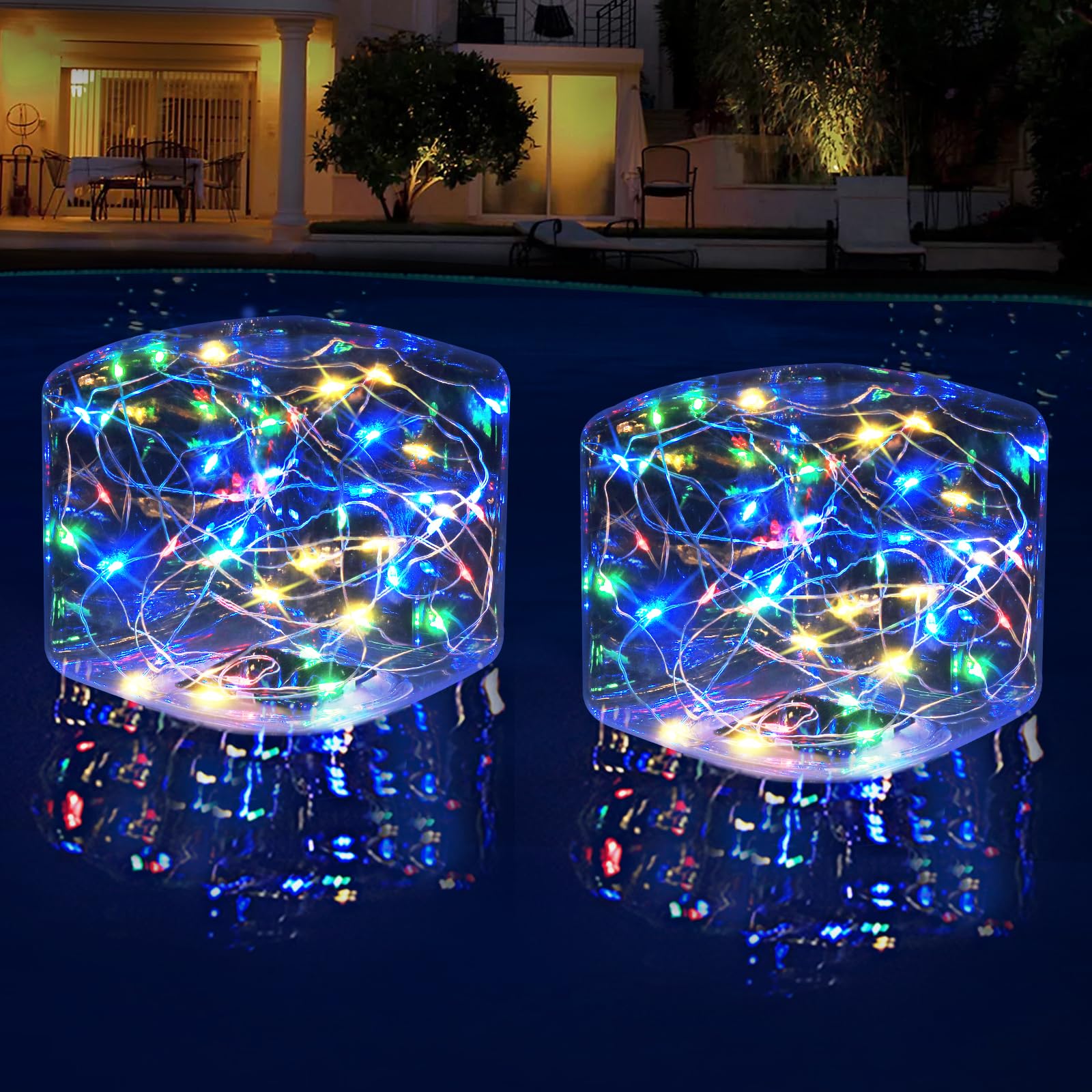 Ciavca Solar Floating Pool Lights, 5.6" Square LED Colored Glow in The ...