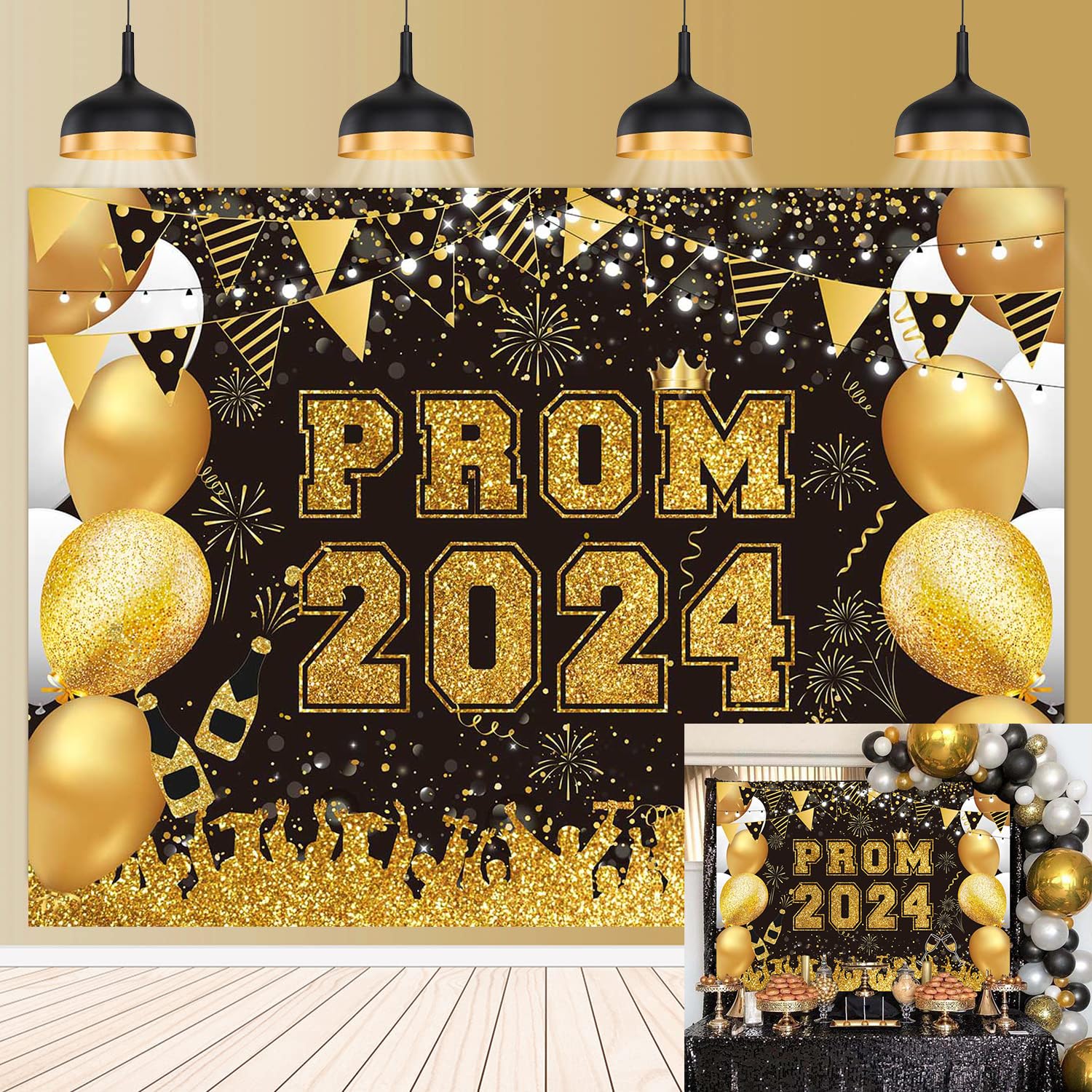 Black and Gold Prom Backdrop 2024 Graduation Photography Background ...