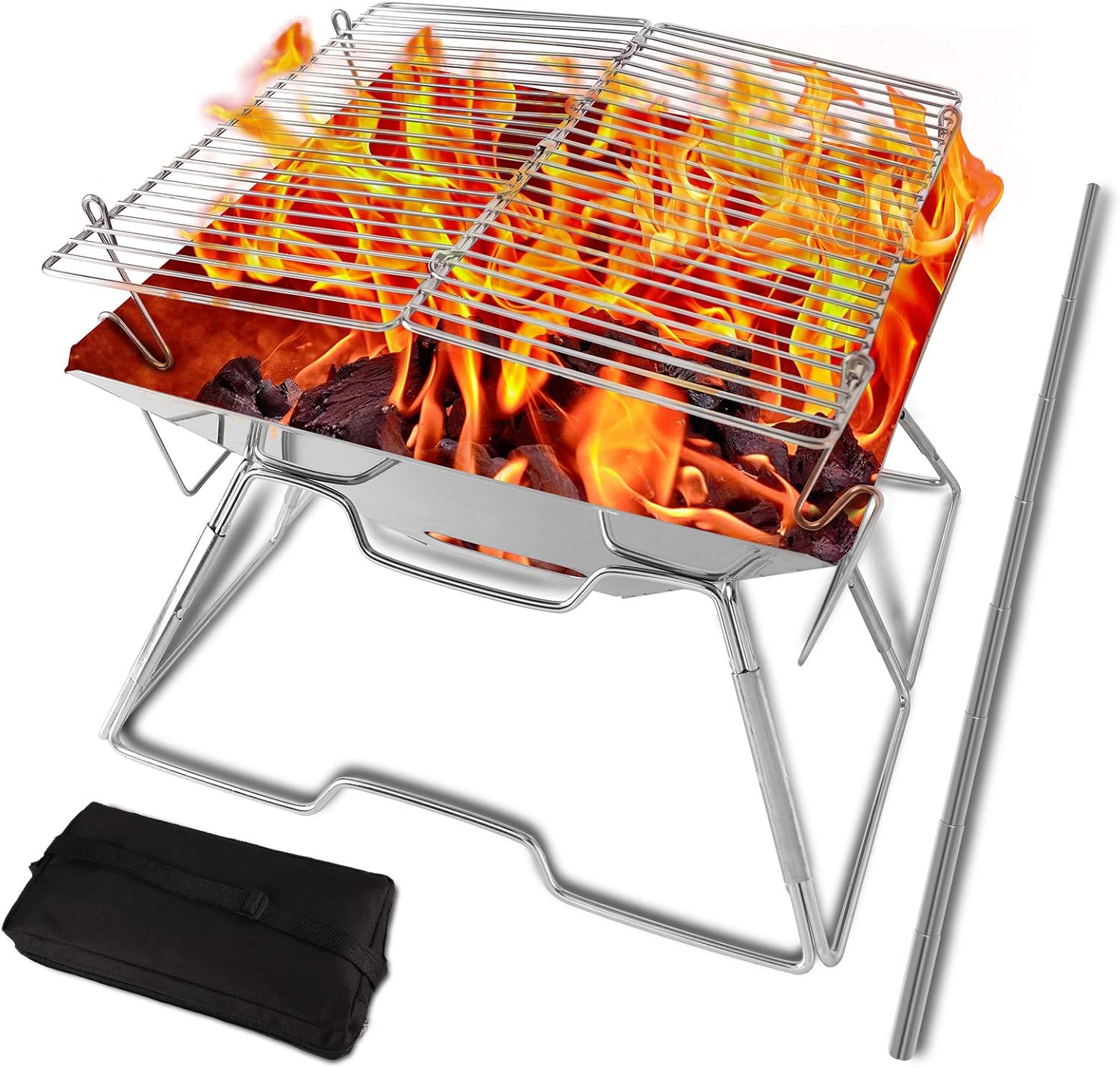 SKYSPER Camping BBQ Firepit Portable Campfire Pit Collapsible Stainless ...