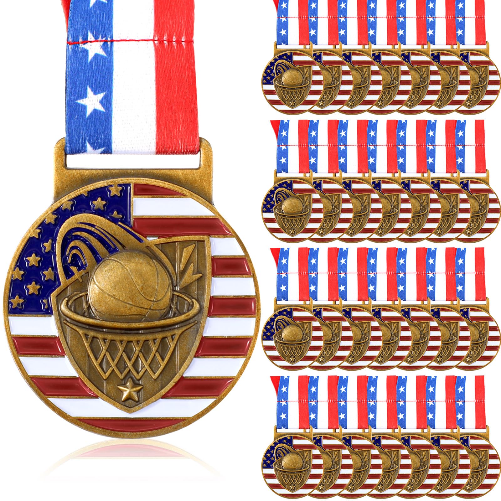 Loetere 30 Pieces Basketball Patriotic Medal Gold Medal Bulk Basketball ...