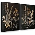 Amazon.com: Vintage Floral Wall Art Decor Black Botanical Canvas Art Moody Flower Wall Art Dark ...