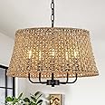 YOMECOO Hand-Woven Rattan Chandelier Vintage Farmhouse Boho Bamboo ...