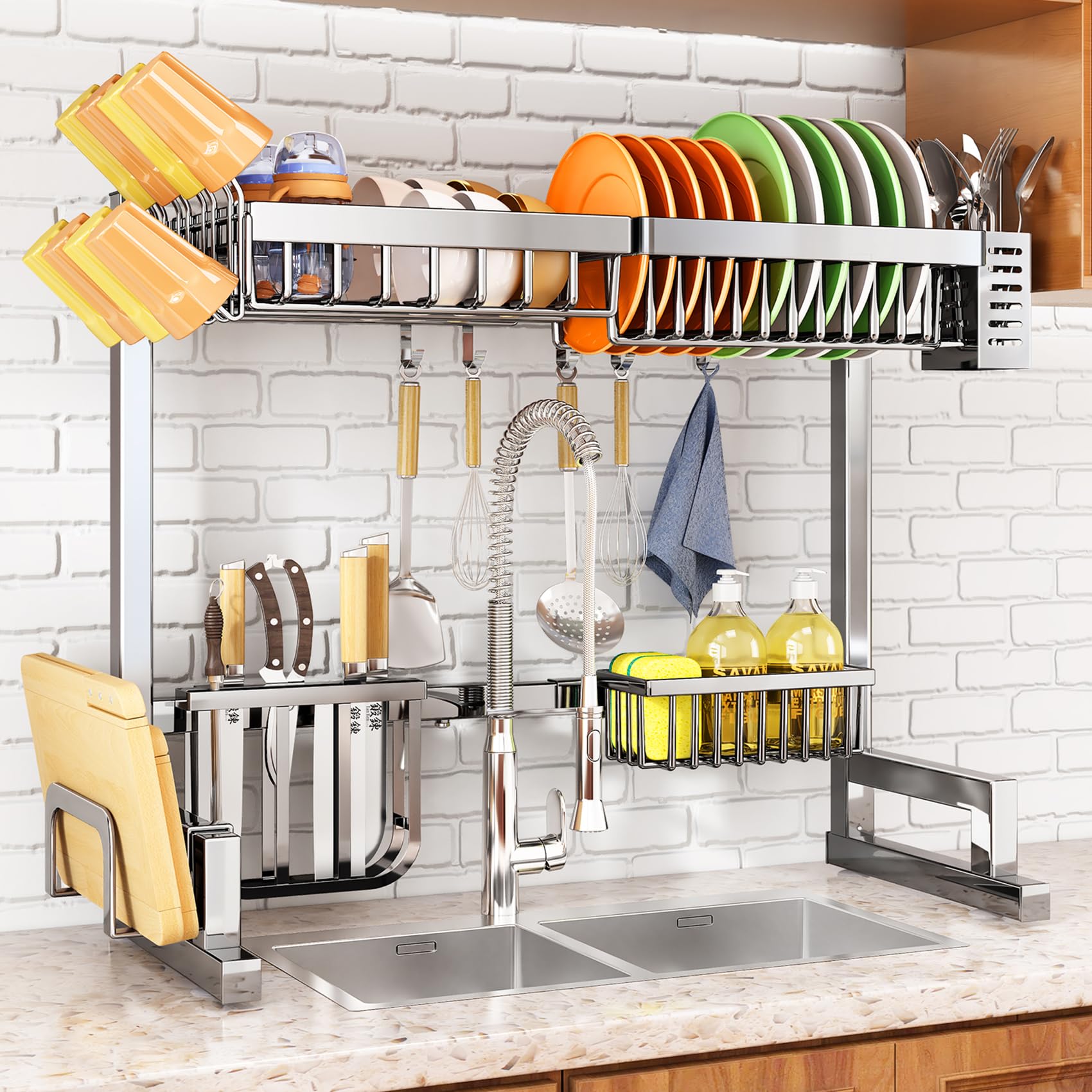 Over The Sink Dish Drying Rack, Stainless Steel Adjustable (26.8" to 34 ...
