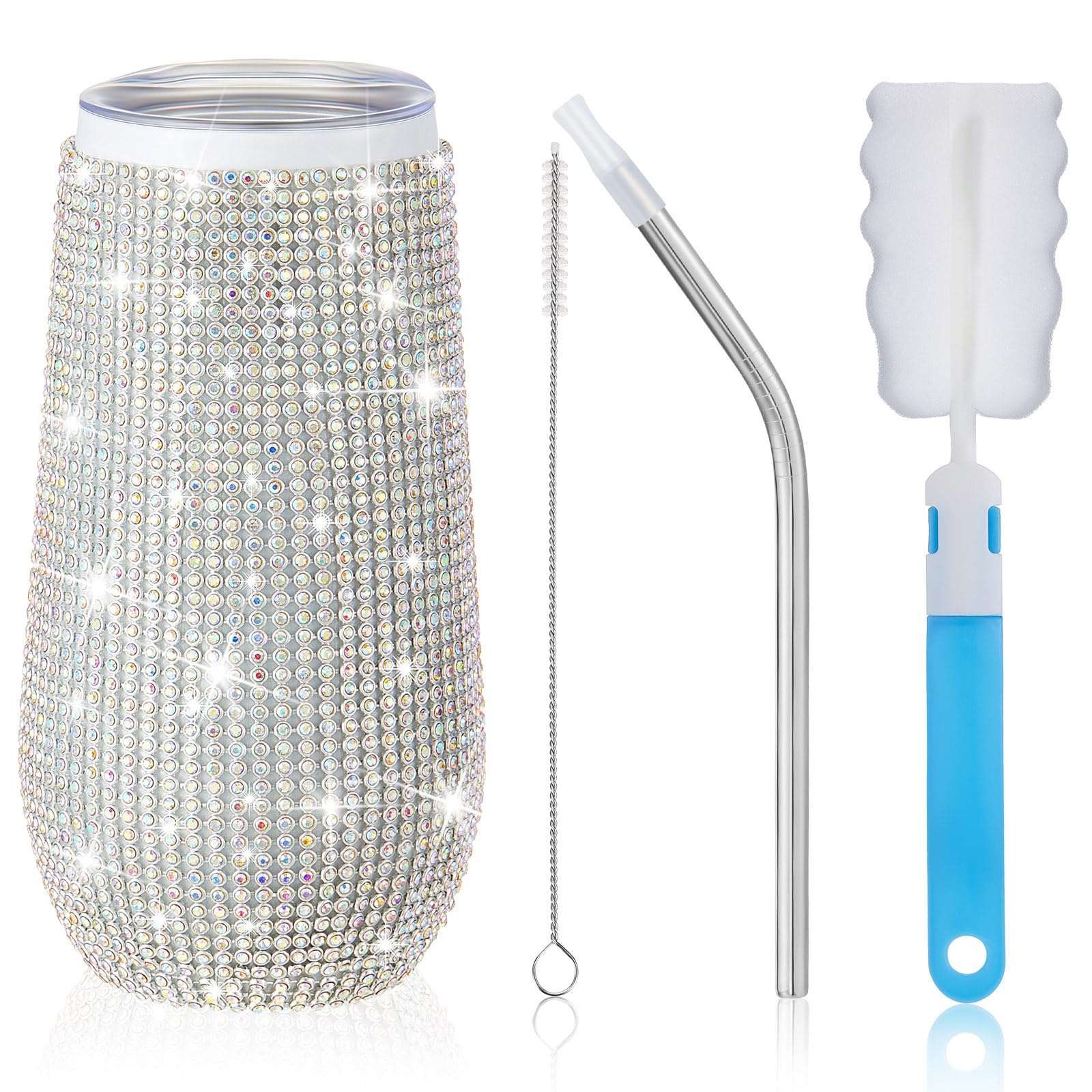 Tessco Bling Tumbler Cups Rhinestones with Straw Glitter Water Bottle ...