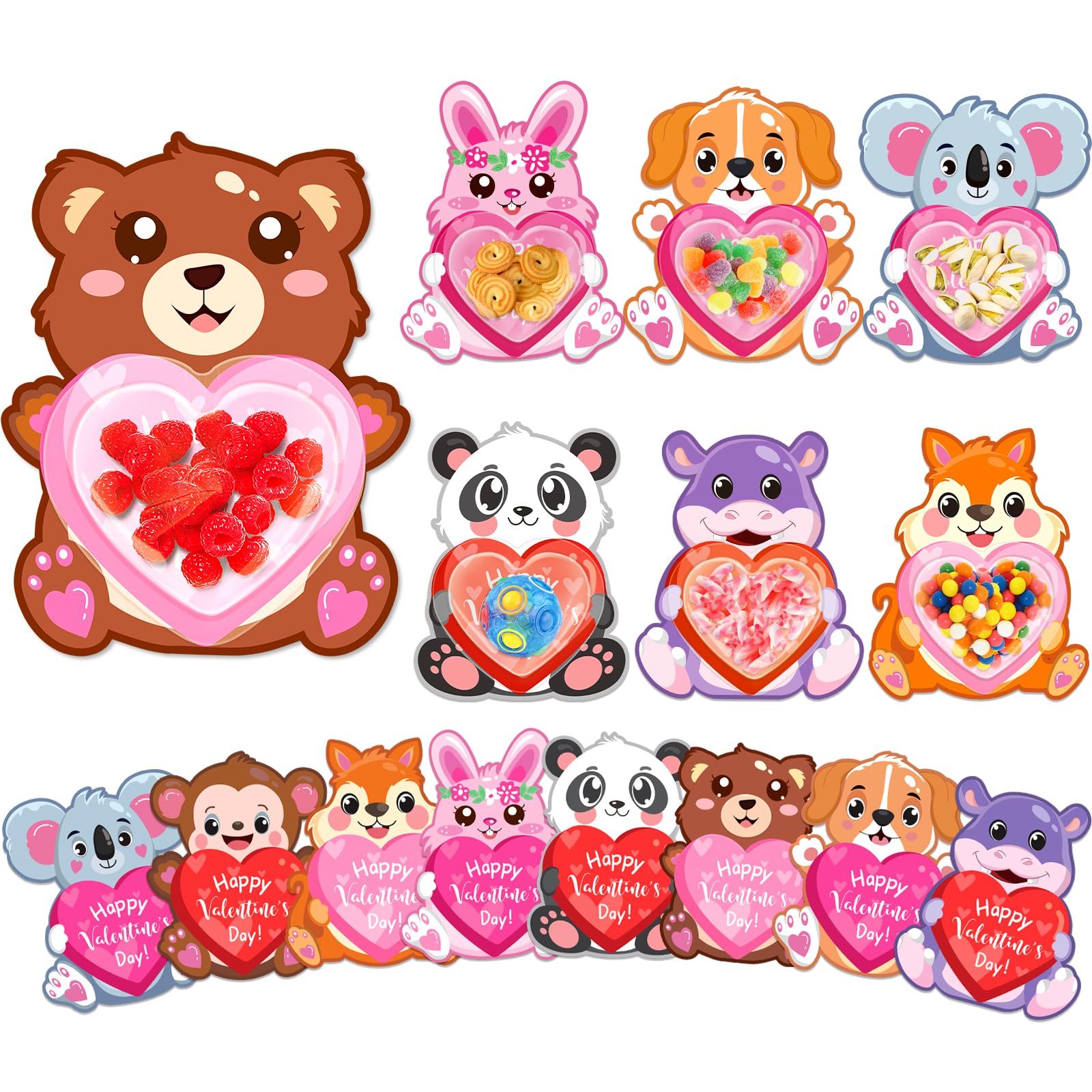Valentines Cards for Kids Classroom, 48 Pack Animals Candy Cards with ...